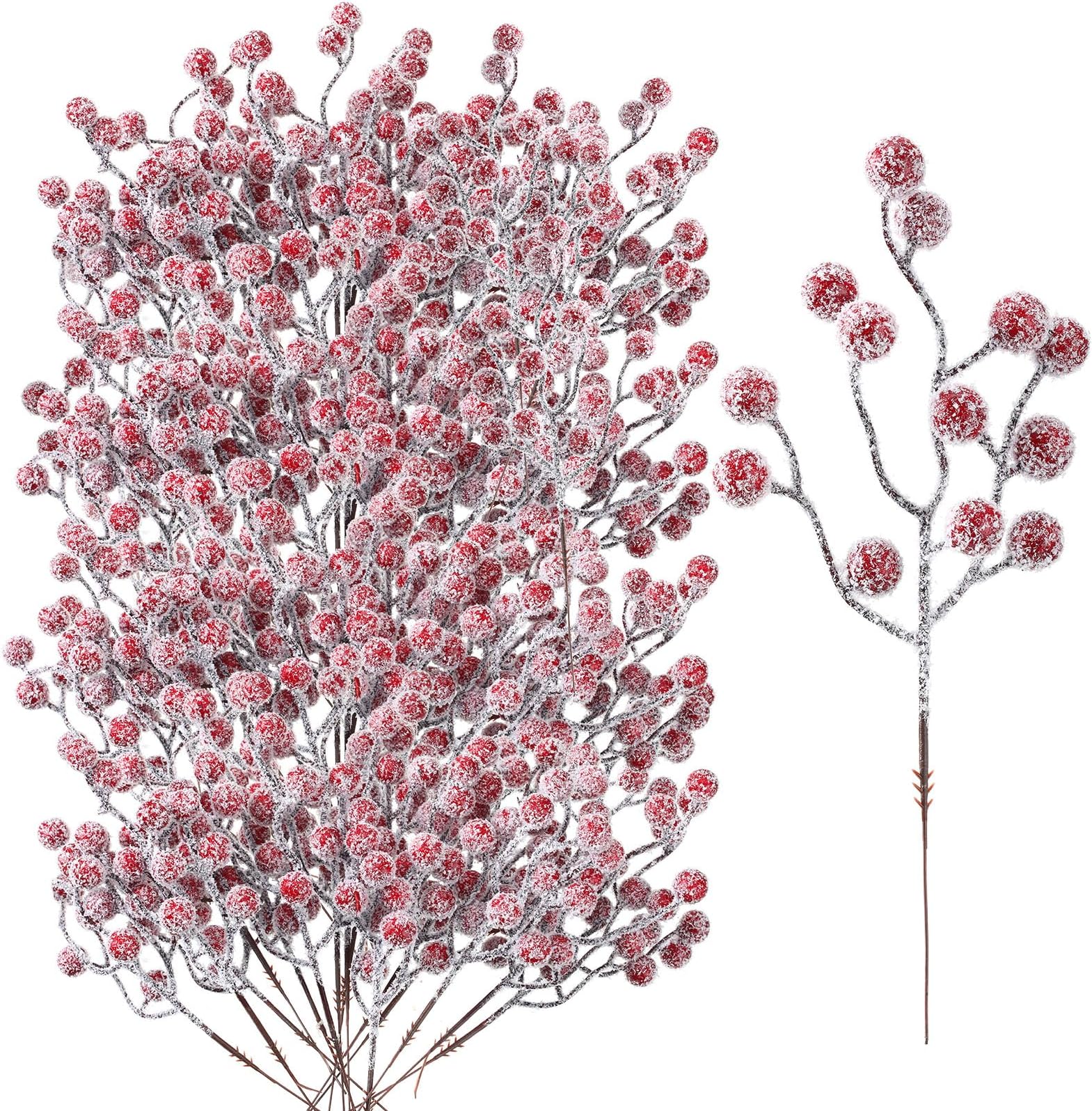 Amazon.com: Ceenna 100 Pcs Artificial Red Berry Picks Christmas Frosted ...
