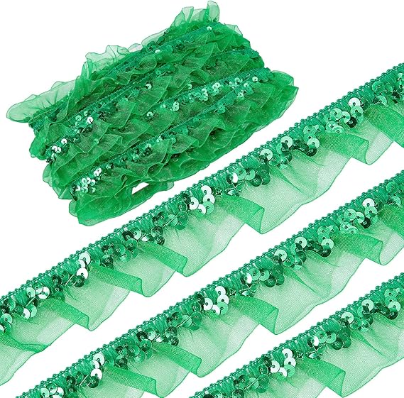 Amazon.com: GORGECRAFT 13Yds Lime Green Organza Sequin Lace Gathered ...