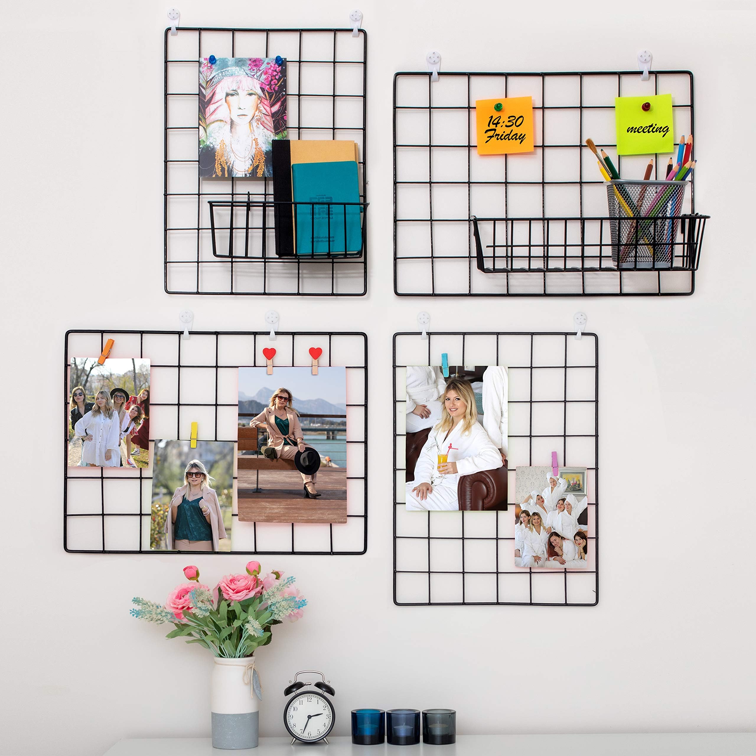 Amazon.com: NEX Wall Grid Panel with Grid Baskets, Wire Wall Grid ...