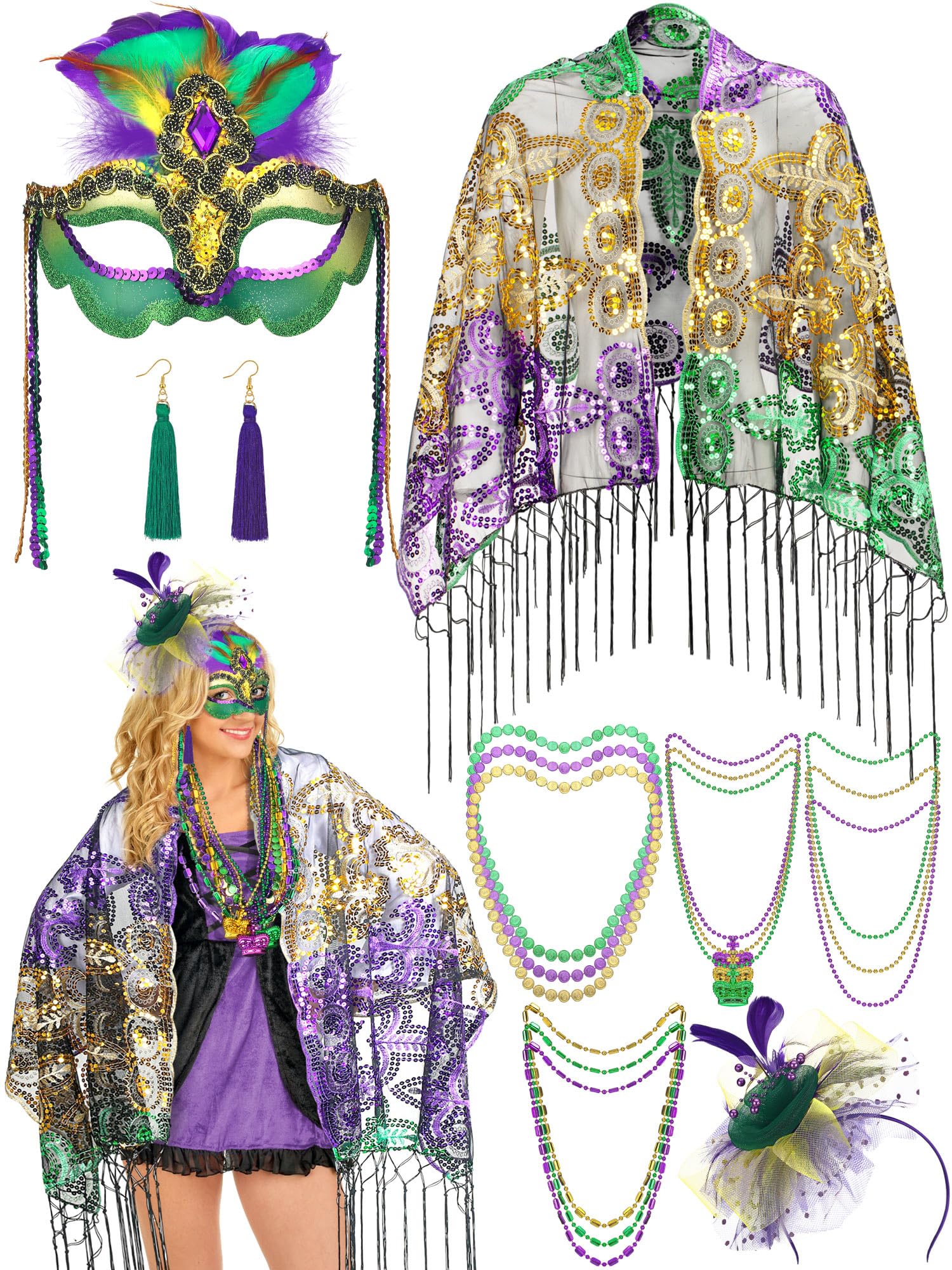 Amazon.com: Newcotte 16 Pcs Mardi Gras Costume Accessory Set Mardi Gras ...