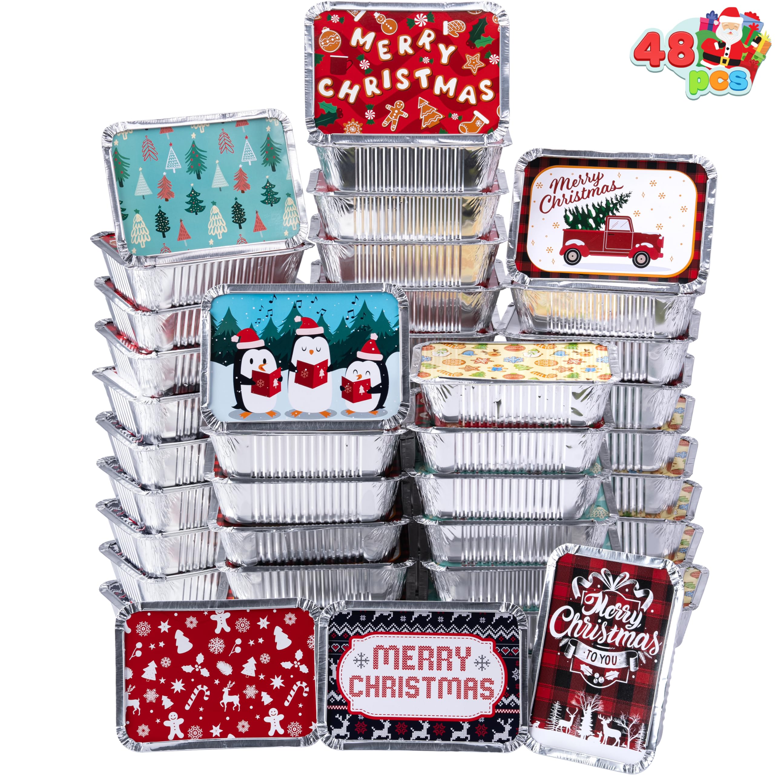 Amazon.com: JOYIN 48 Pieces Christmas Foil Containers with Lids, 8 ...