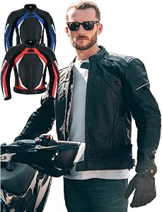 Texpeed Mens Leather Motorcycle Jacket - Perforated Racing Motorbike ...