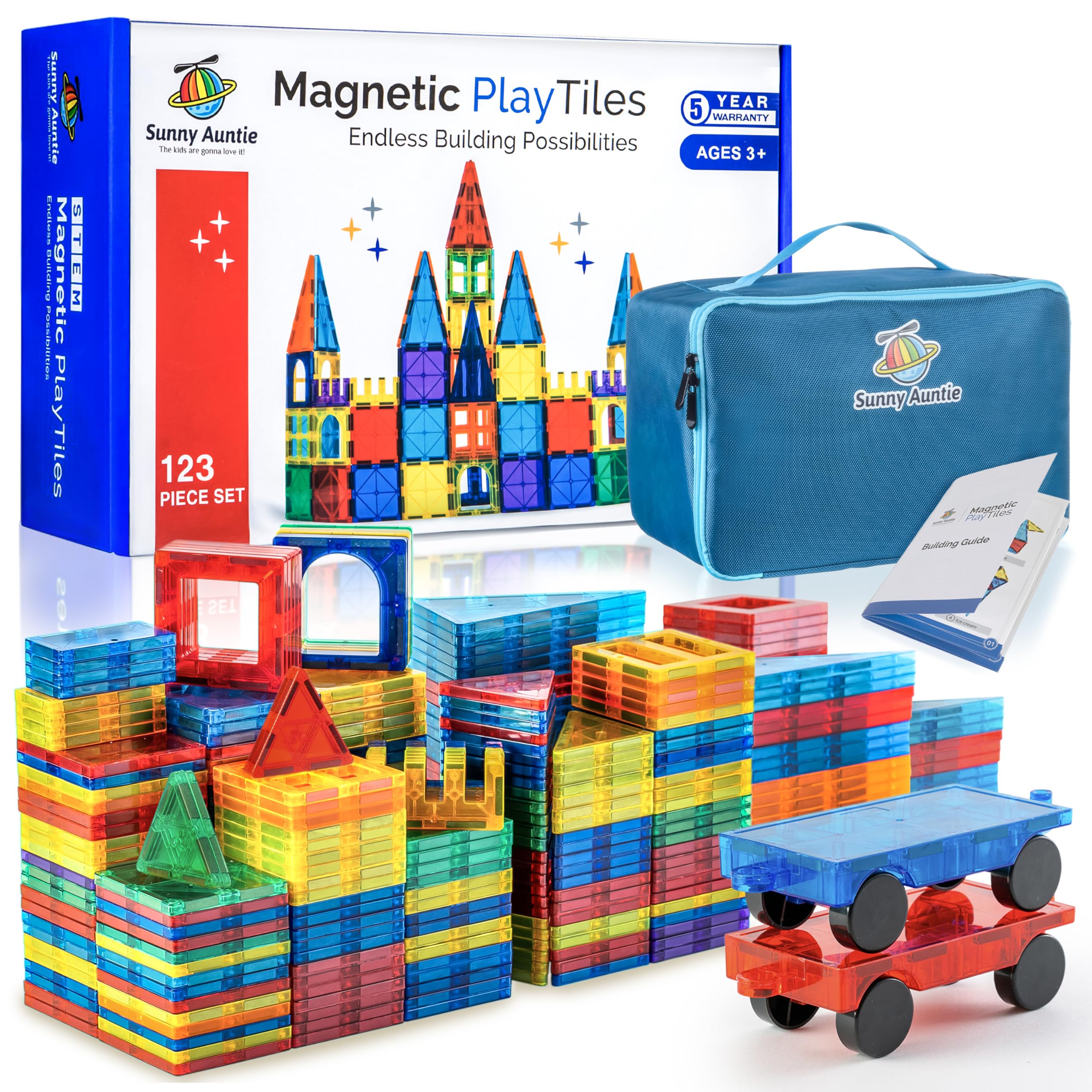 Amazon.com: SUNNY AUNTIE Magnetic Tiles 123 PCS + Zippered CASE ...