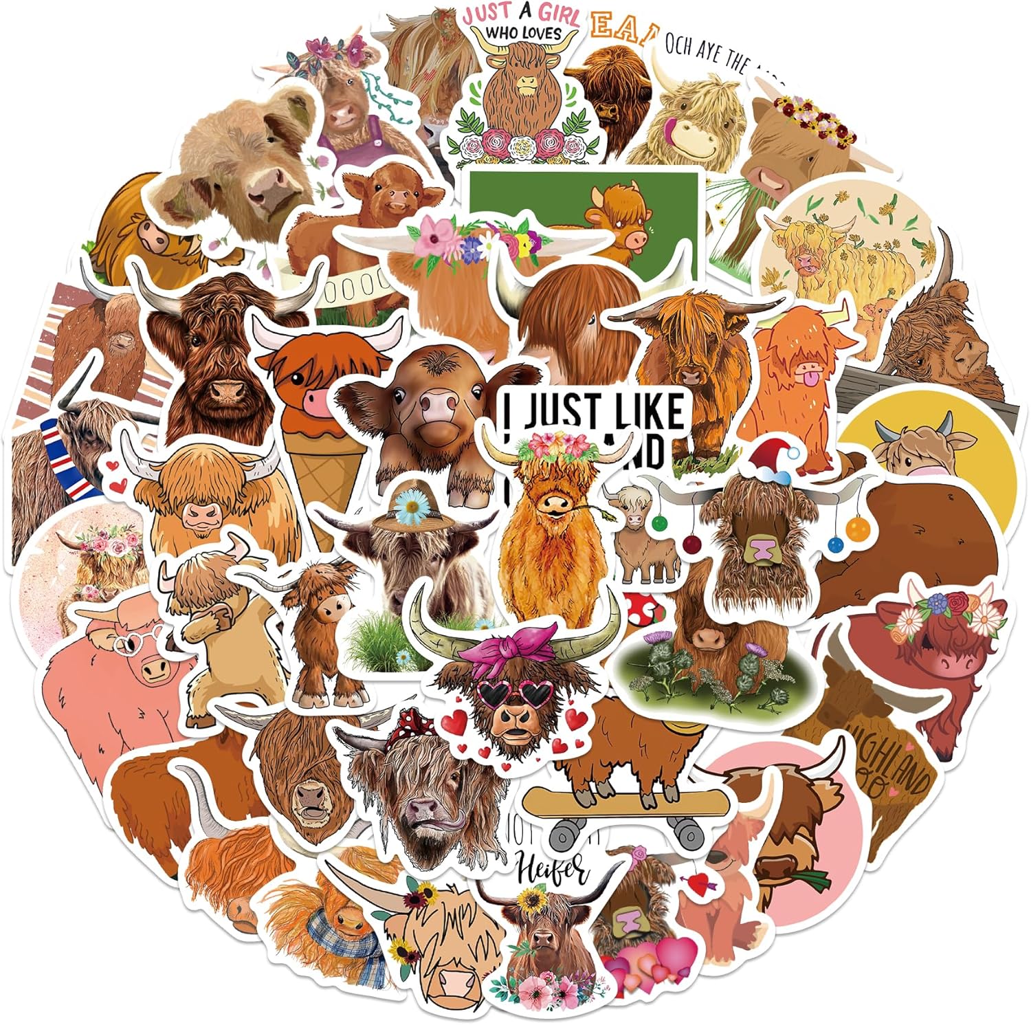 Amazon.com: 50pcs Highland Cow Stickers, Cute Highland Cattle Stickers ...