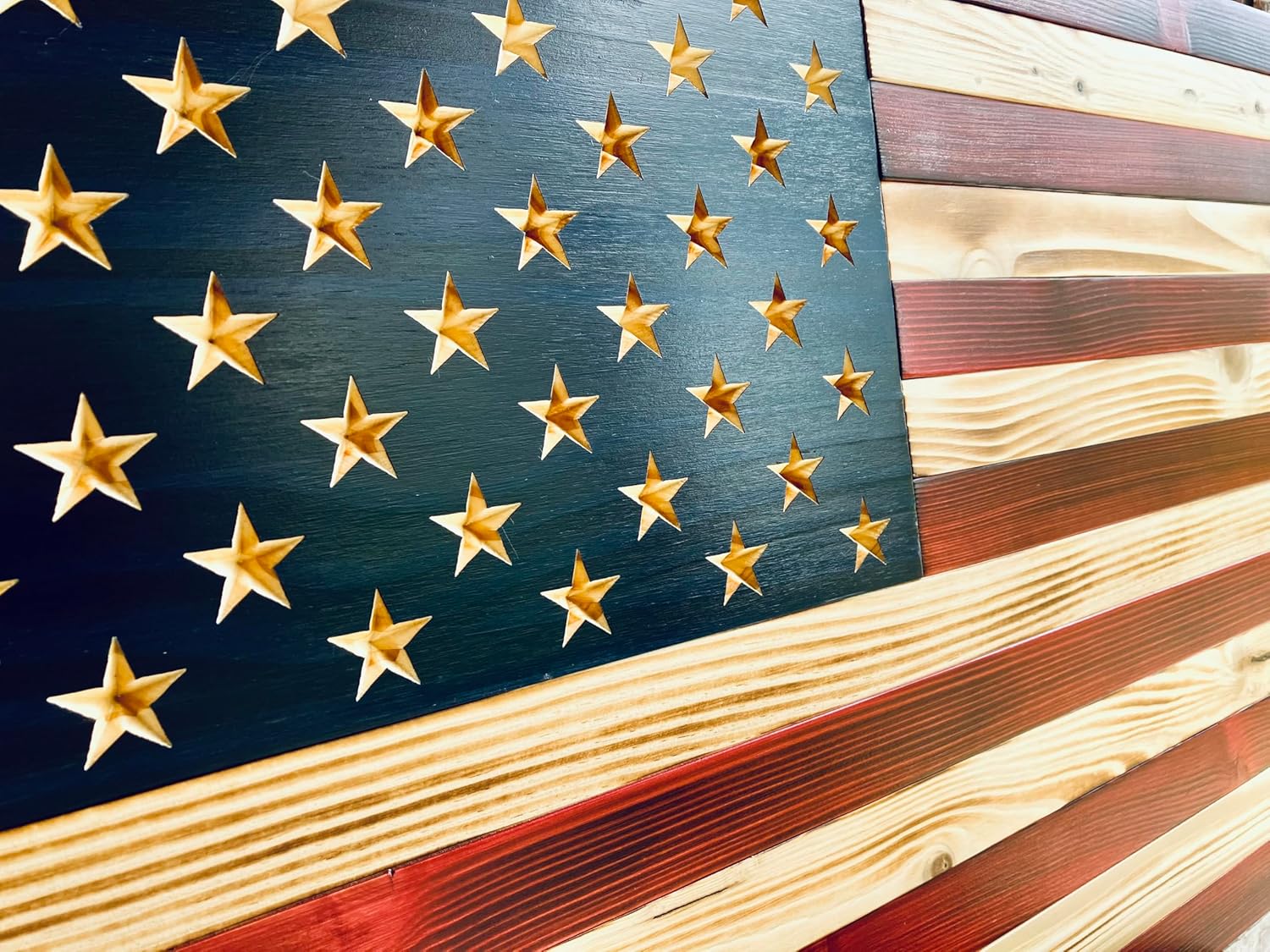 Amazon.com: Rustic Wooden American Flag, Patriotic Wall Art (Natural ...