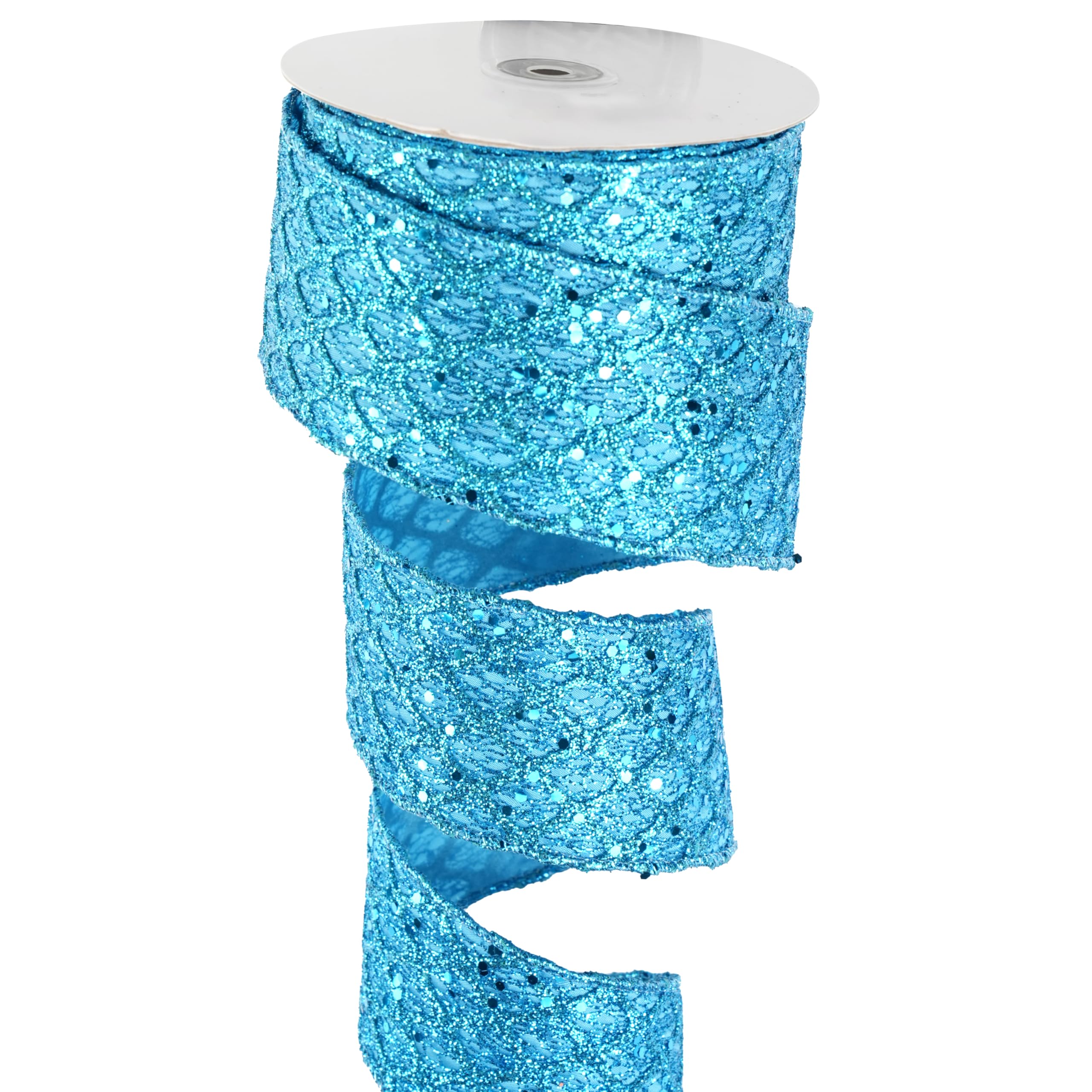 Amazon.com: LIZLOVESS Turquoise Blue Christmas Ribbon 2.5" Glitter Mesh ...