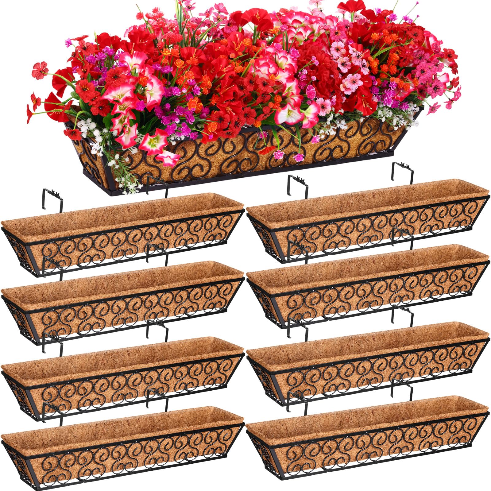 Geetery 8 Pack Window Railing Planter Box Deck Railing Planter Boxes ...