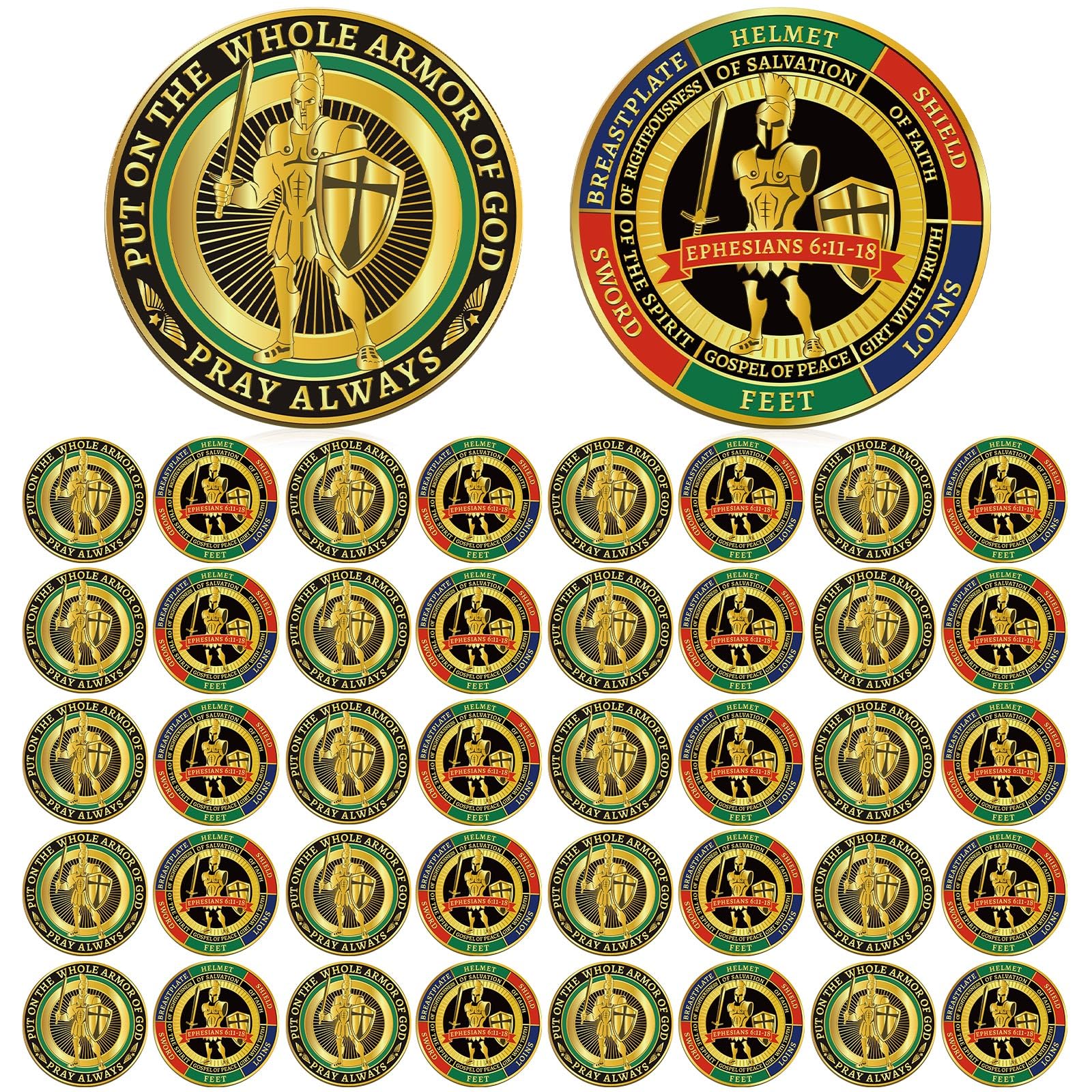 Amazon.com: Nosiny 40 Pcs Armor of God Coins Bulk Christian Challenge ...