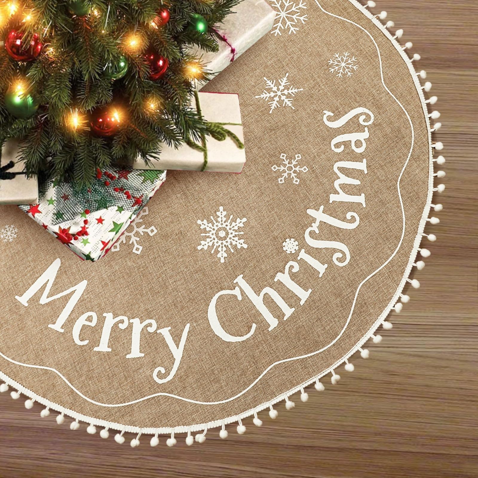 Amazon.com: AISENO 48 Inch Christmas Tree Skirt White Thick Luxury ...