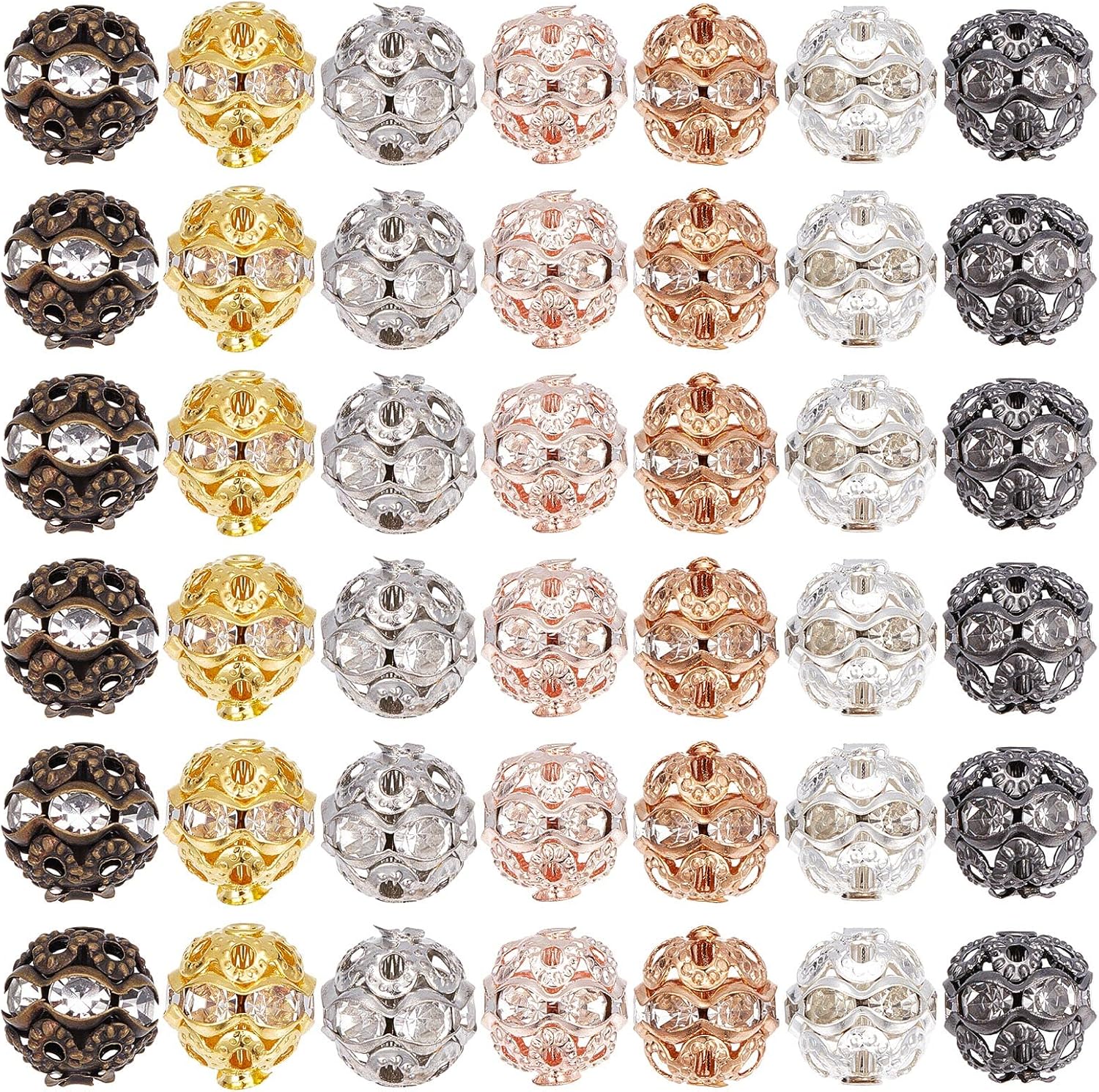 Amazon.com: CREATCABIN 1 Box 140pcs 7 Color Rhinestone Beads 8mm Round ...