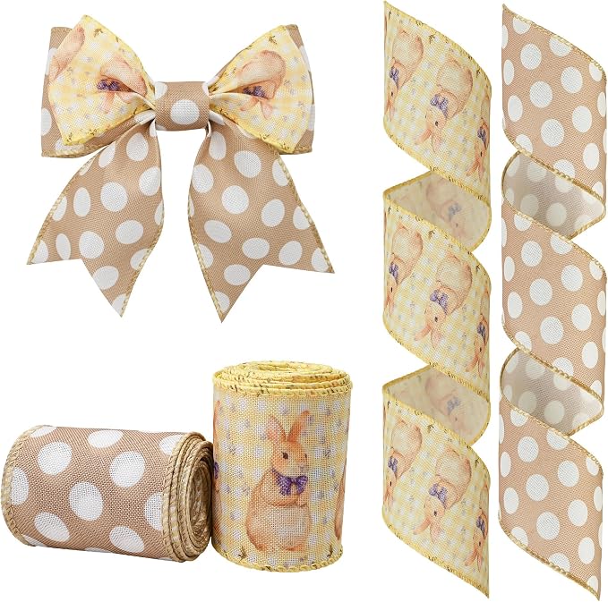 Amazon.com: Rilisili 2 Rolls Yellow Plaid Bunny Rabbit and Flaxen White ...