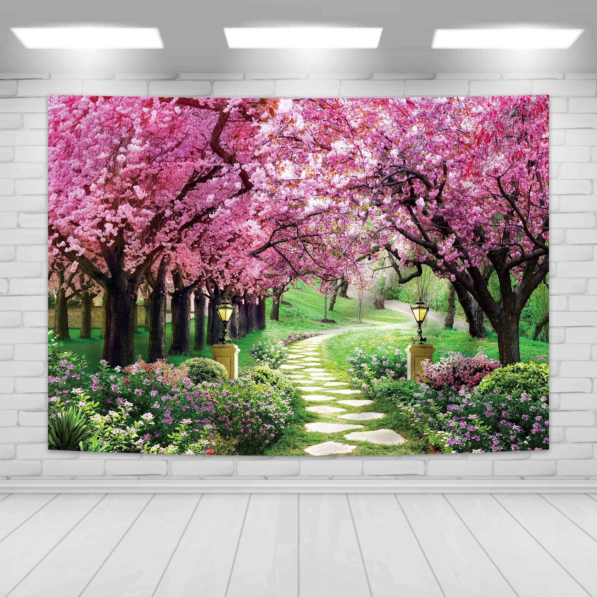 Amazon.com : Funnytree 118" x 95" Spring Backdrop Flower Tree Garden ...