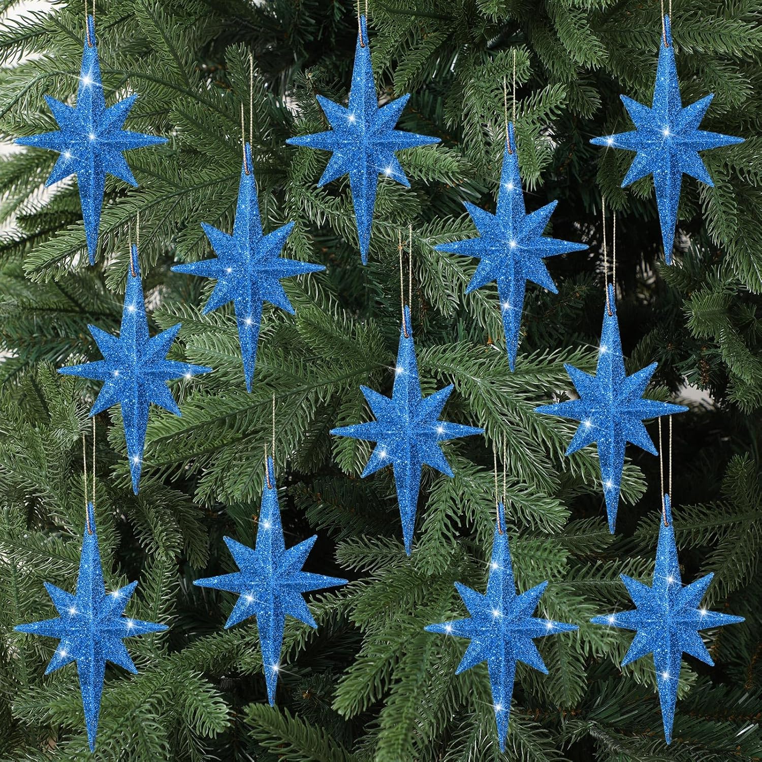 Amazon.com: Quzzil 12 Pcs Christmas Blue Bethlehem Star Ornament 4.72 x ...