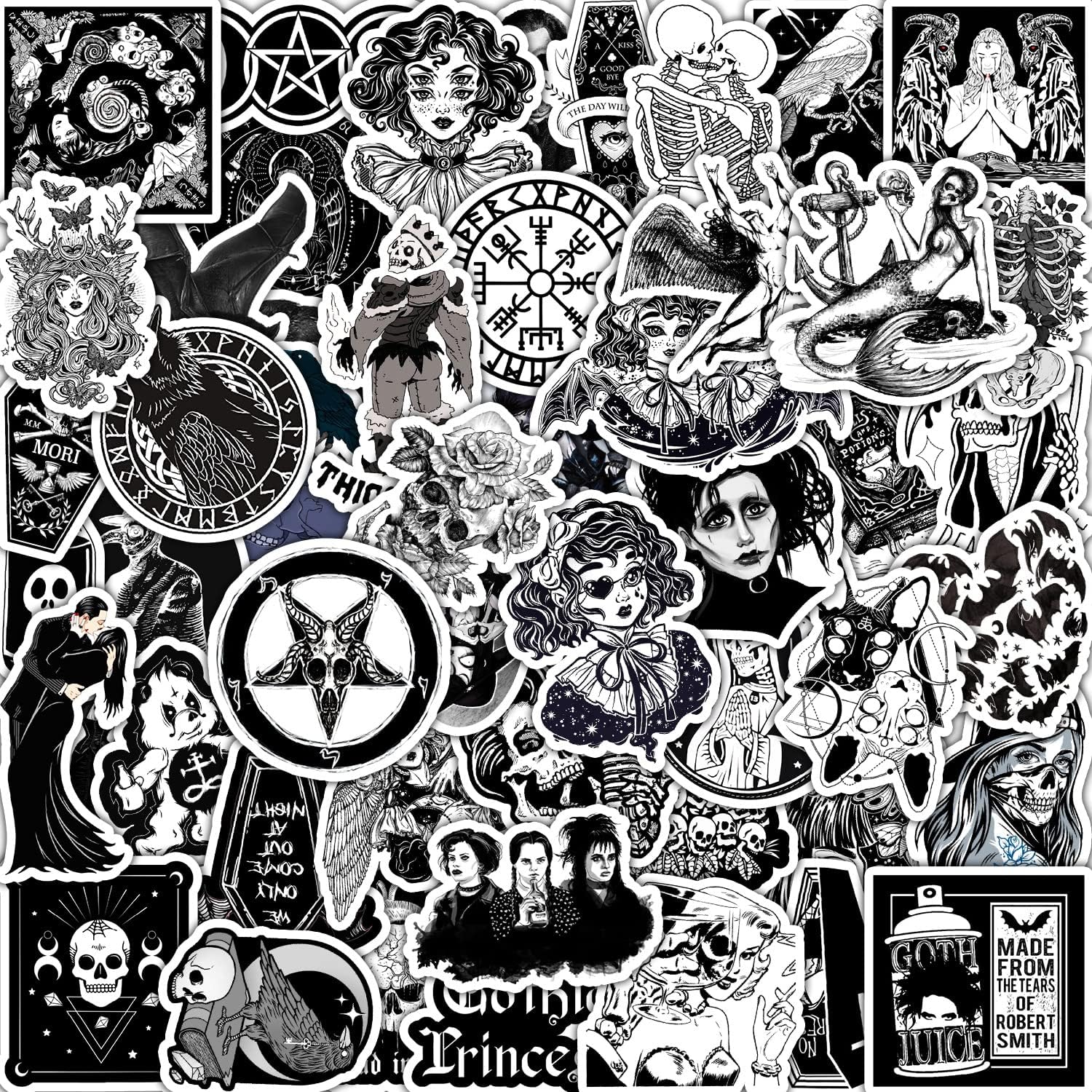 Amazon.com: 200PCS Cool Gothic Stickers, Black and White Vinyl Stickers ...