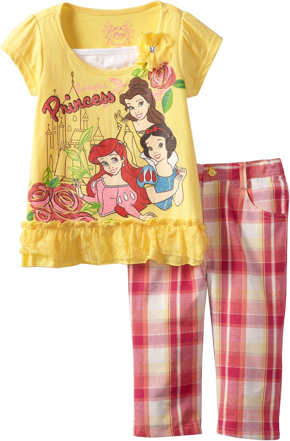 Amazon.com: Disney Girls 2-6X Princess Tunic And Plaid Pant Set, Yellow ...