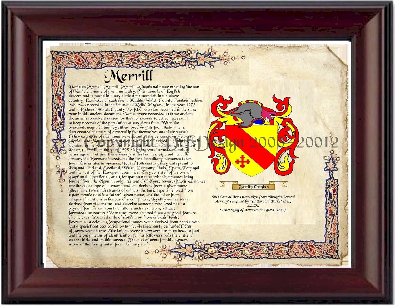 Amazon.com: Merrill Coat of Arms/ Family Crest on Fine Paper and Family ...