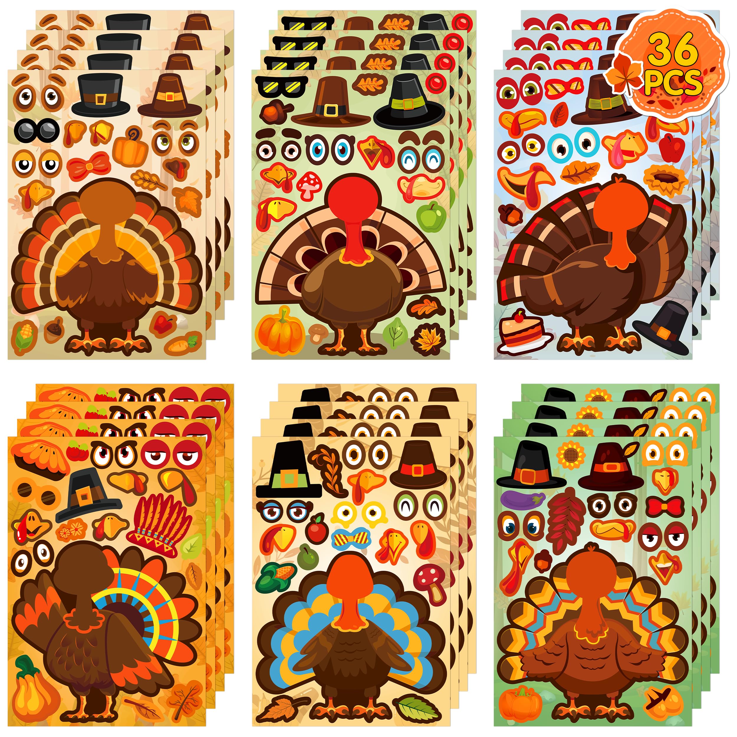 Amazon.com: LINAYE 36 Sheets Thanksgiving Stickers Crafts for Kids ...