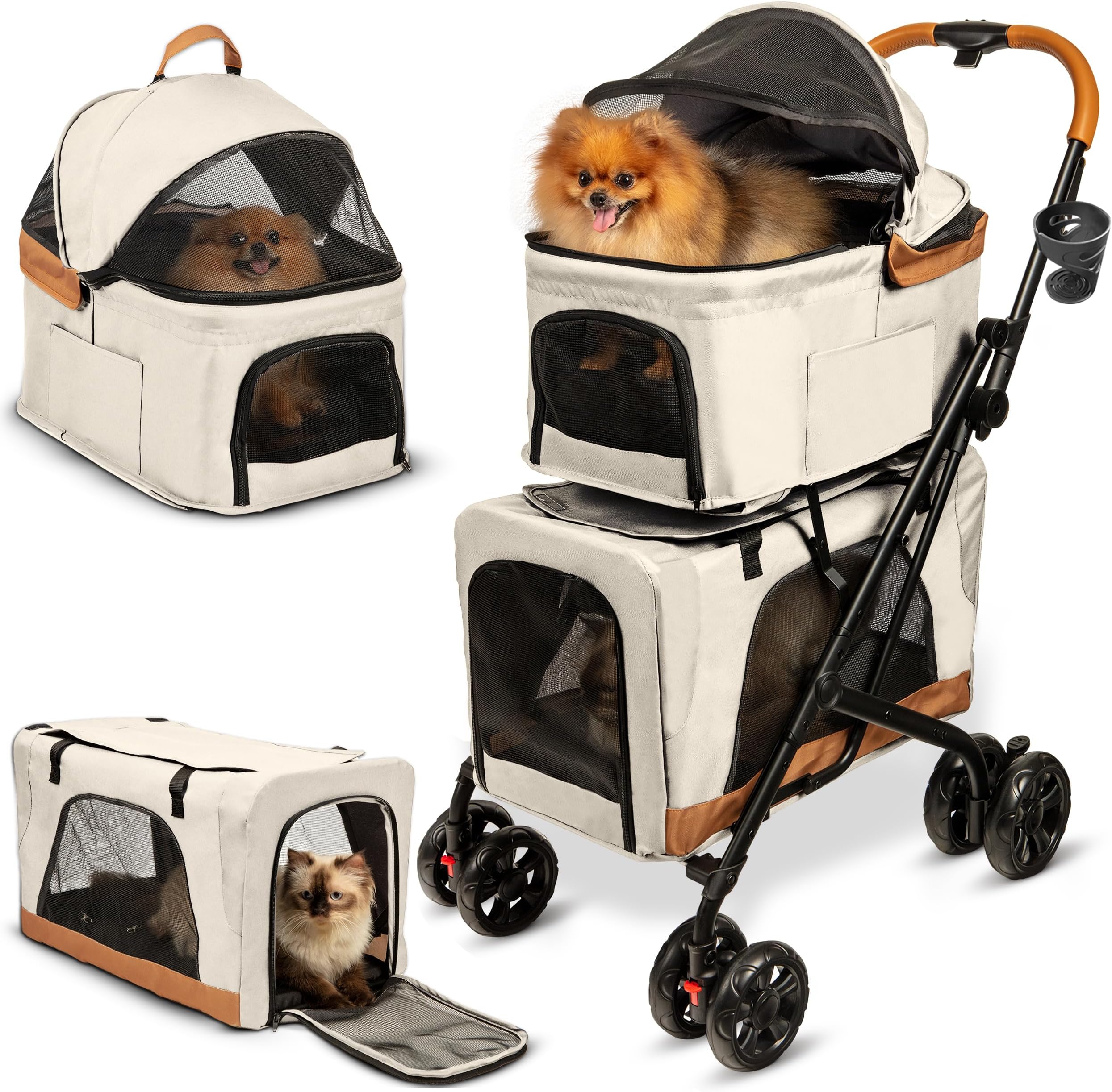 Amazon.com: Double Pet Stroller with Detachable Carriers - Ideal for 2 ...