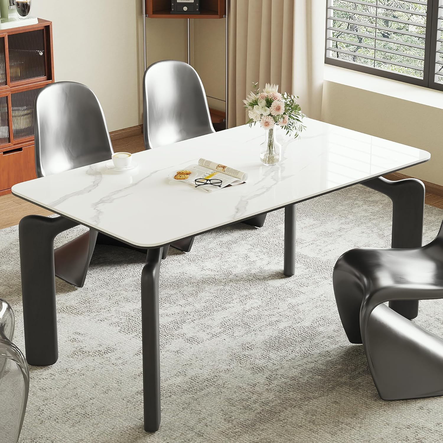 Amazon.com: 59'' Modern Dining Table, Sintered Stone Kitchen Table ...