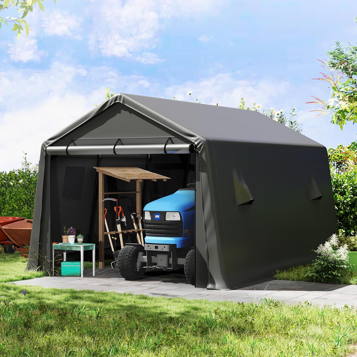 Amazon.com: 10×15 FT Outdoor Snow Carport, Portable Storage Shed ...