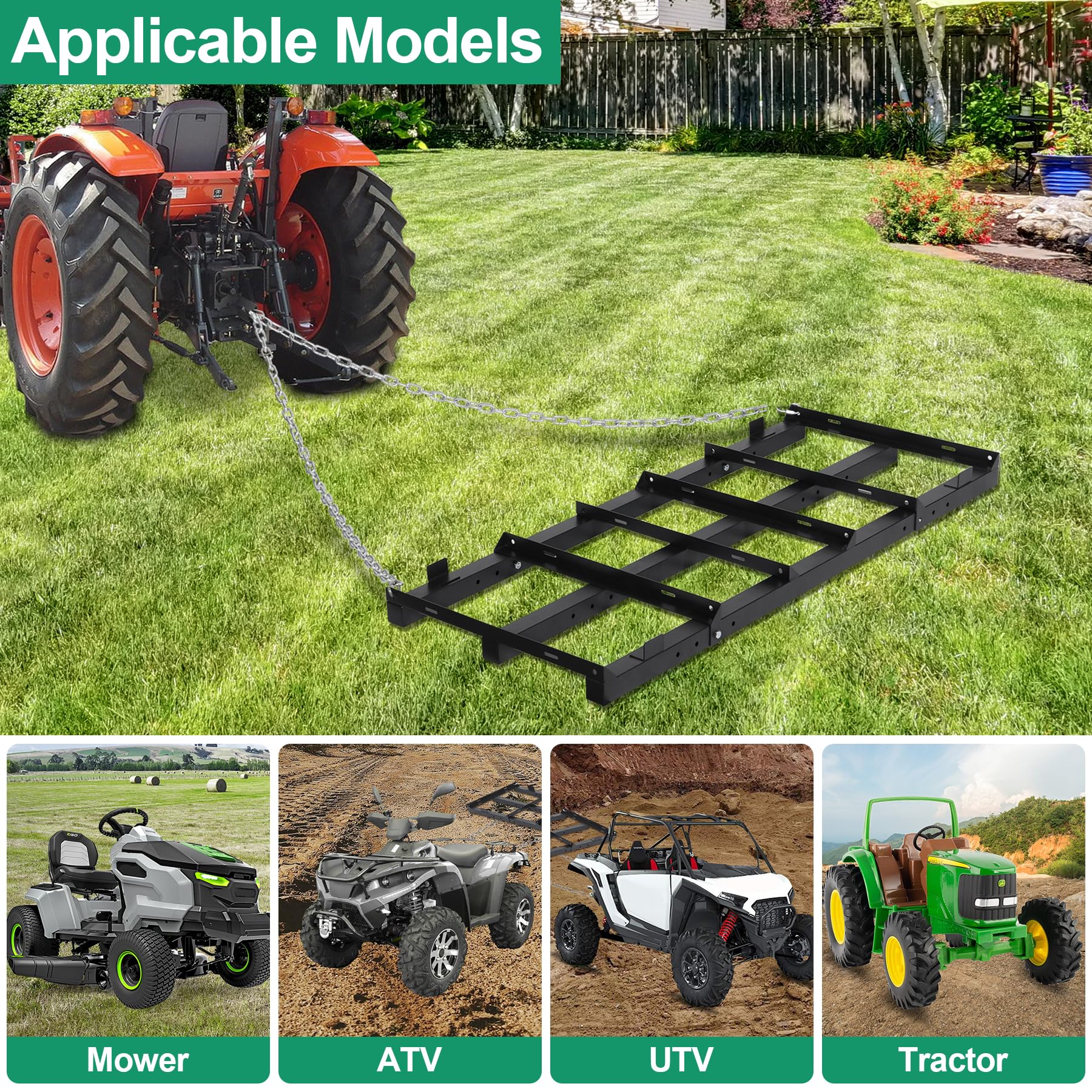Snapklik.com : 4 FT Drag Harrow Driveway Grader, Heavy Duty Power Rake ...