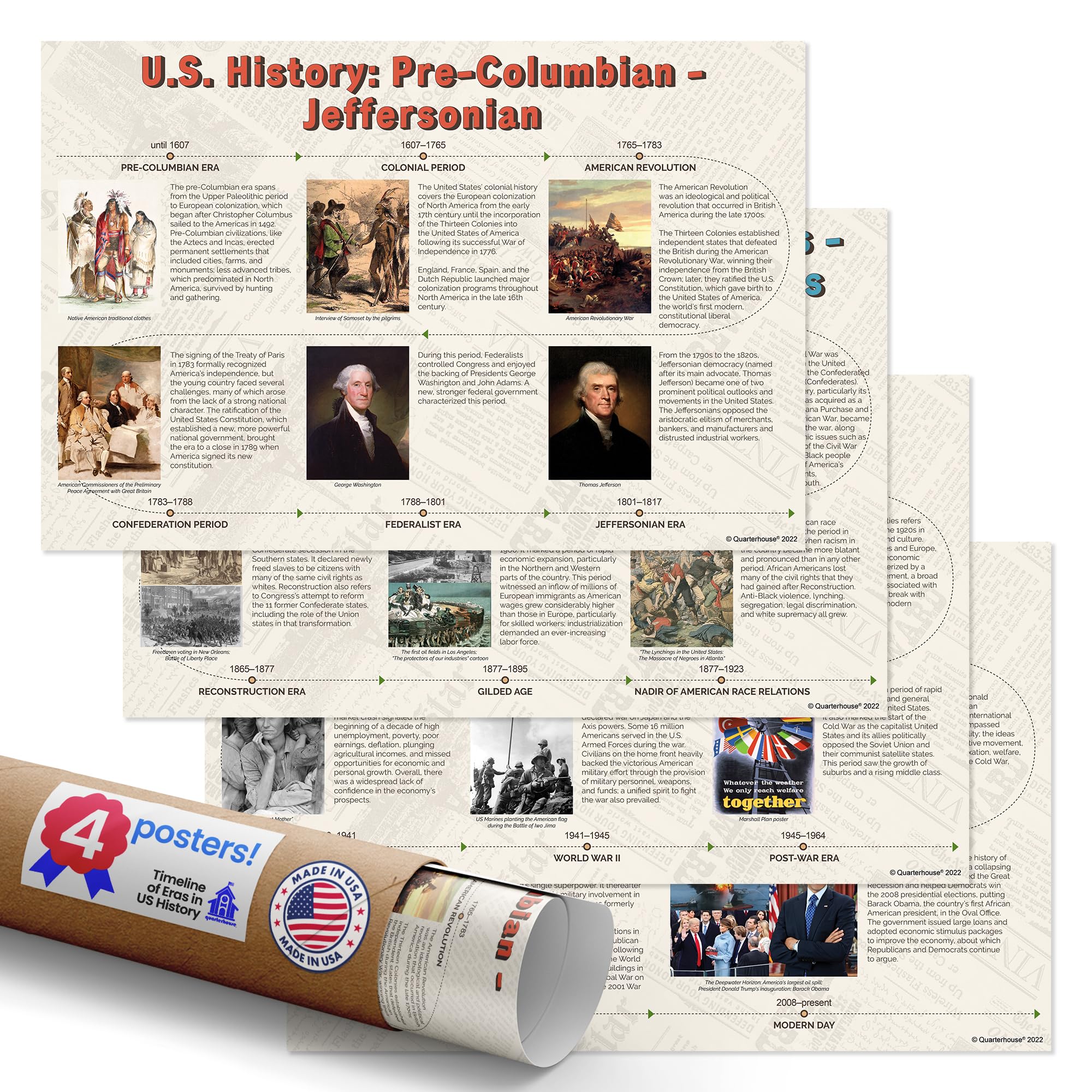 Snapklik.com : Quarterhouse 4 Poster Timeline Of Eras In US History Set