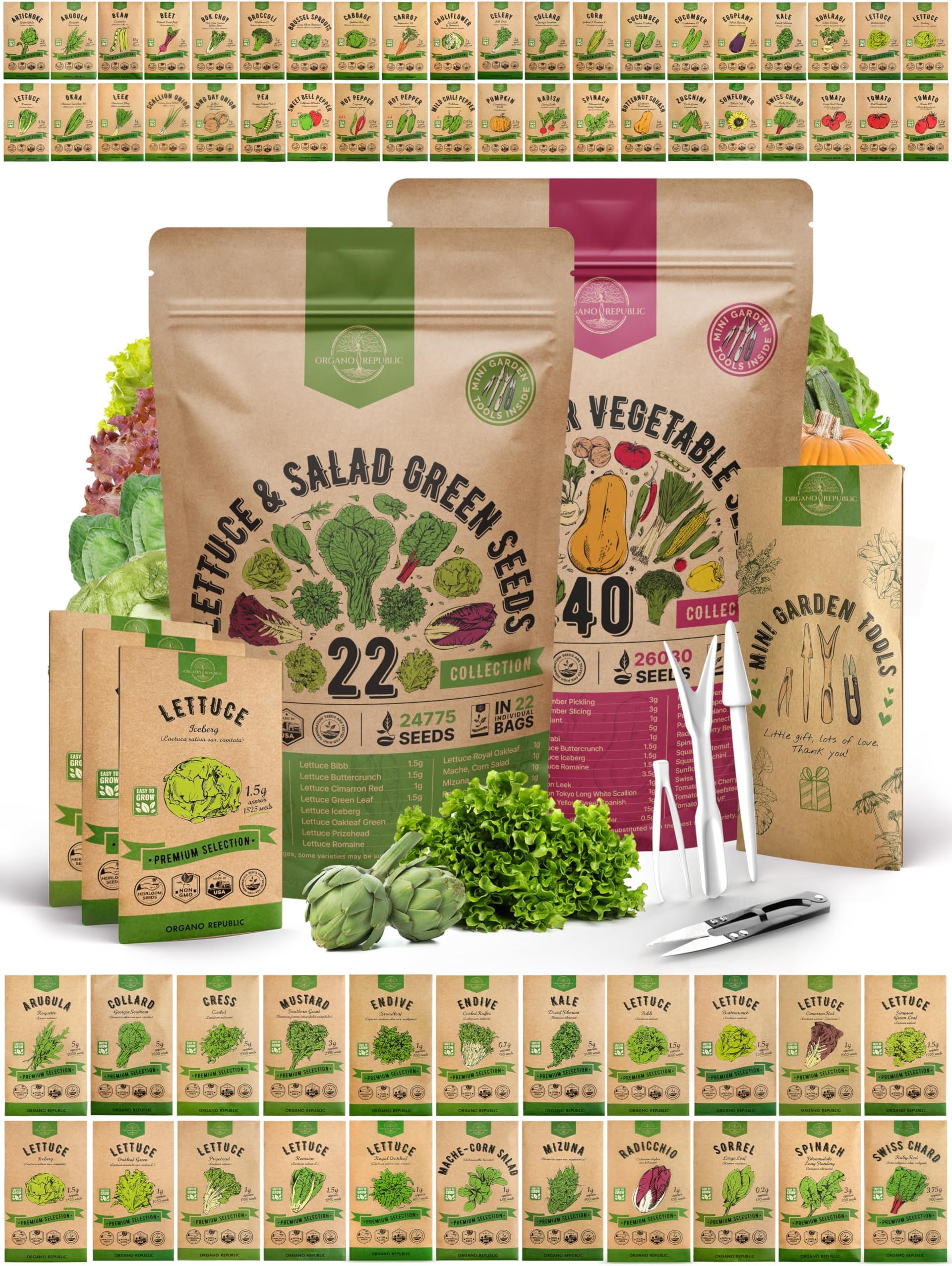 Amazon.com : 22 Lettuce & Salad Greens & 40 Vegetable Seeds Variety ...