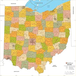 Amazon.com : Ohio ZIP Code Map with Counties - Standard - 36" x 36 ...