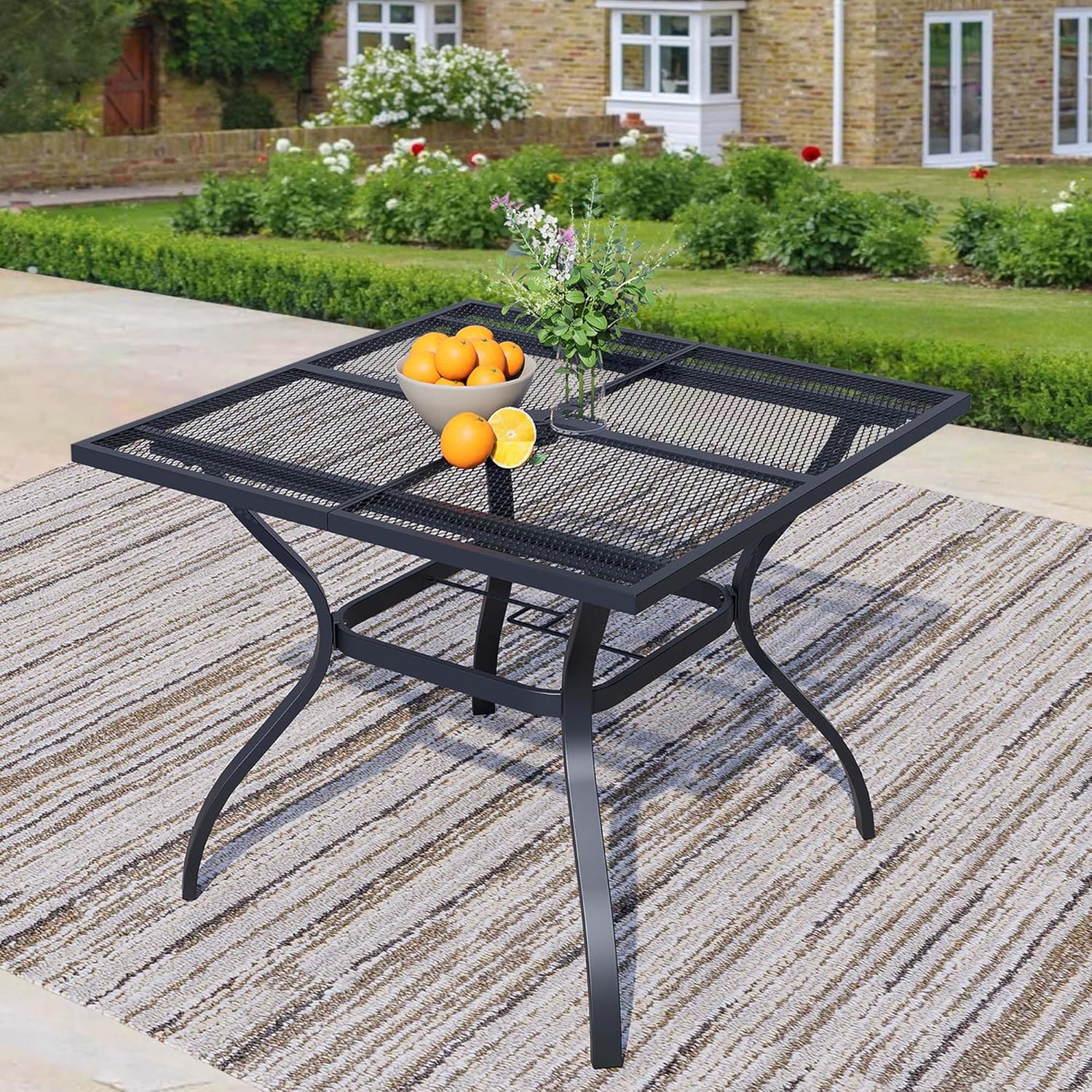 Amazon.com : Hanamako Square Patio Dining Table,All-Weather Metal Steel ...