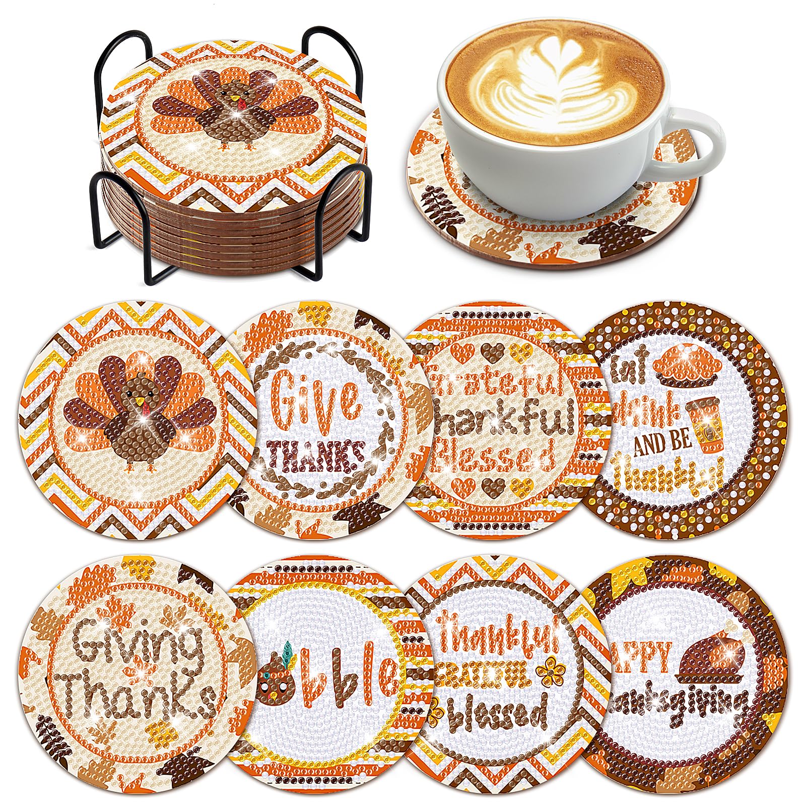 Amazon.com: 8 Pcs Thanksgiving Day Fall Diamond Coasters Kits with ...