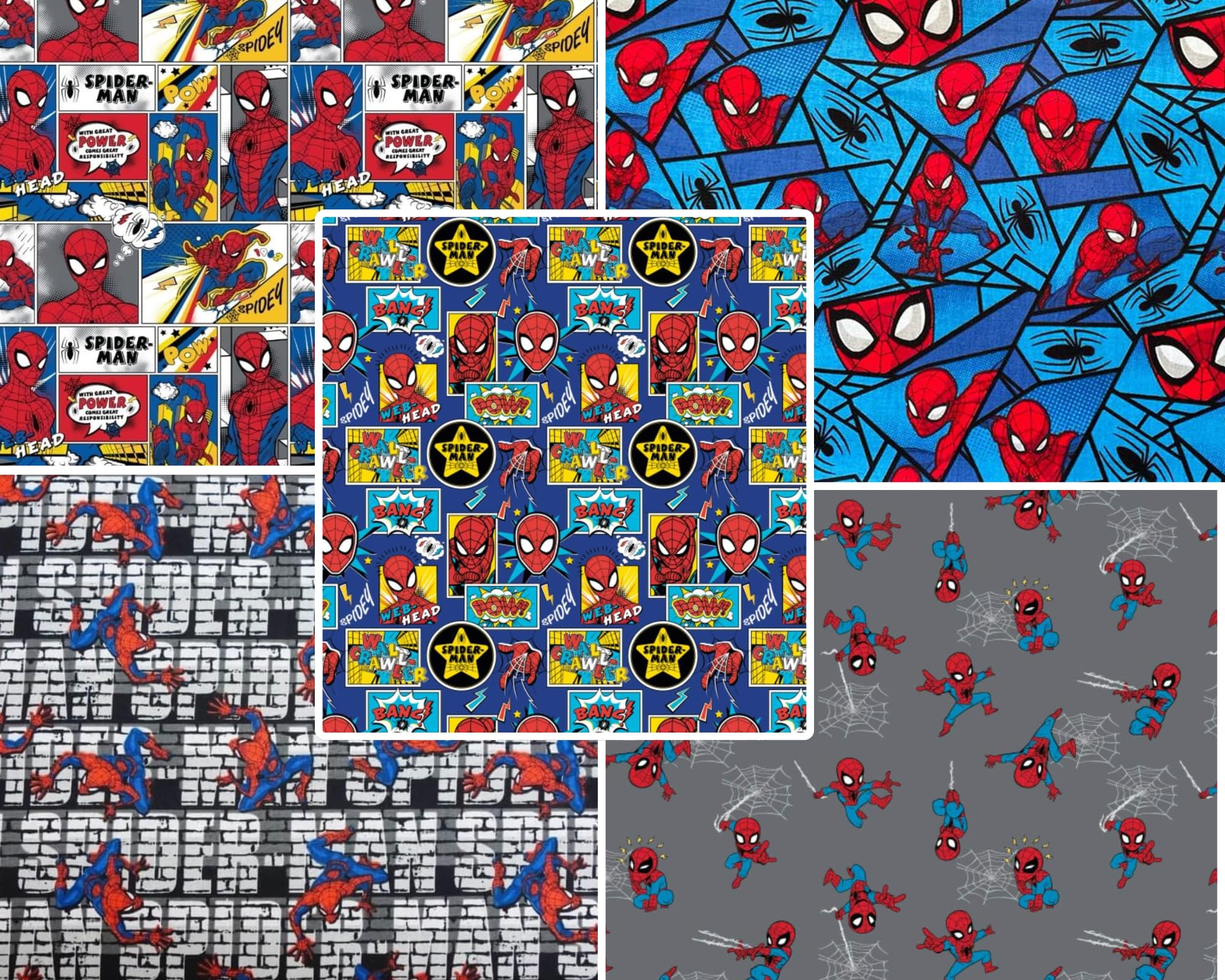 Marvel Spiderman Cotton Fat Quarters Bundle Pack of 5, 45 x 55cm (18 x ...