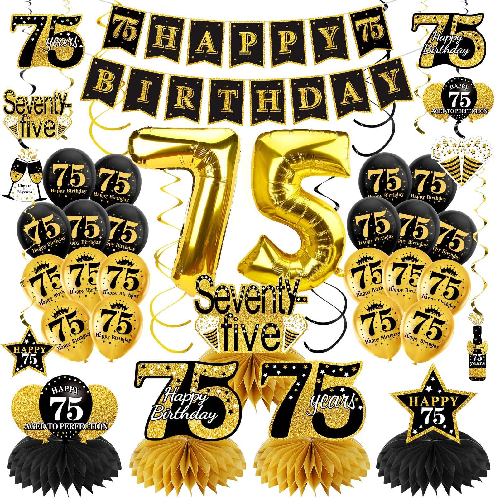 Amazon.com: 143 Pcs 75th Birthday Party Supplies Set for 24 Guests 75th ...