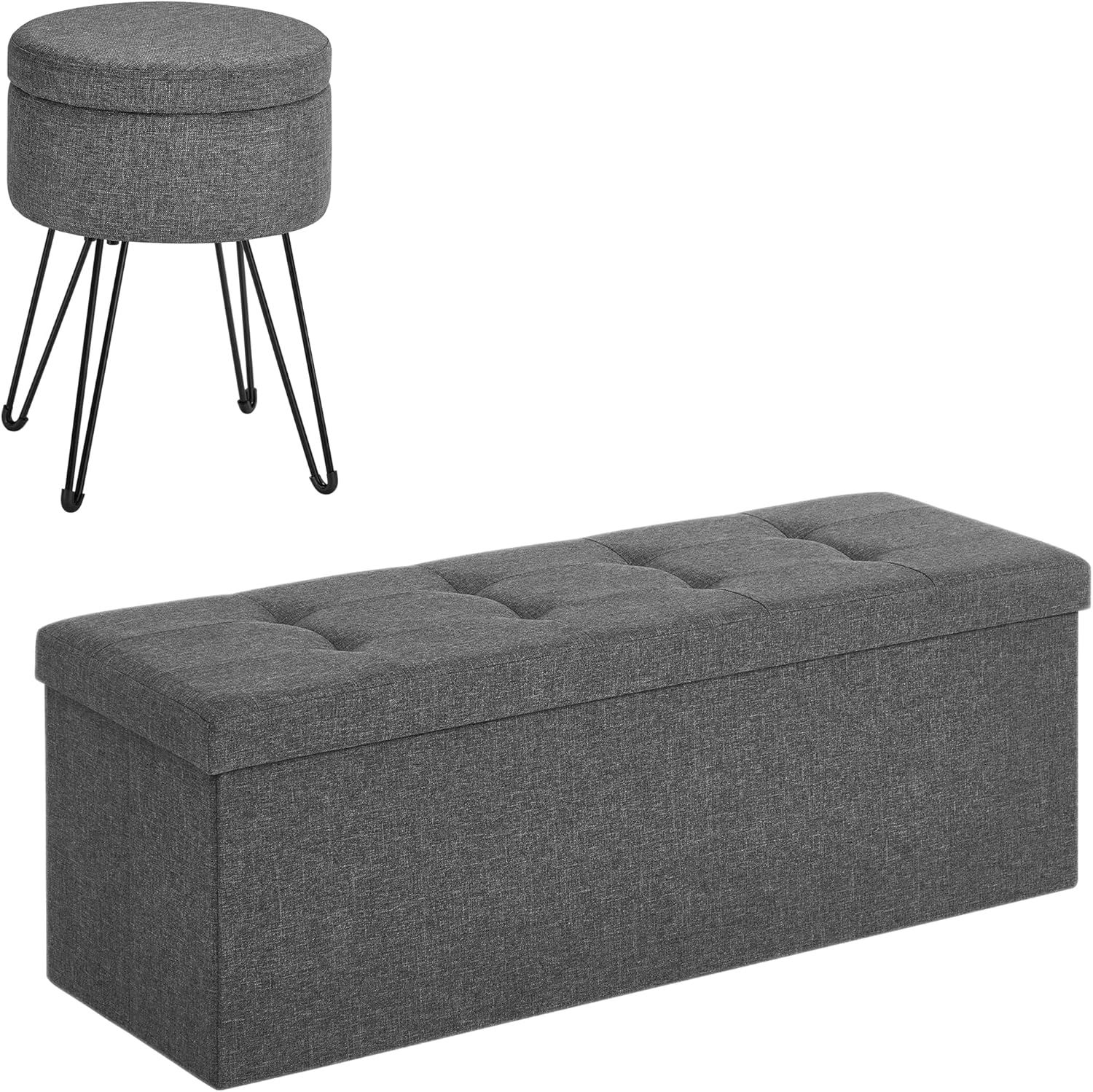Amazon.com : SONGMICS 43 Inches Folding Storage Ottoman and Round ...
