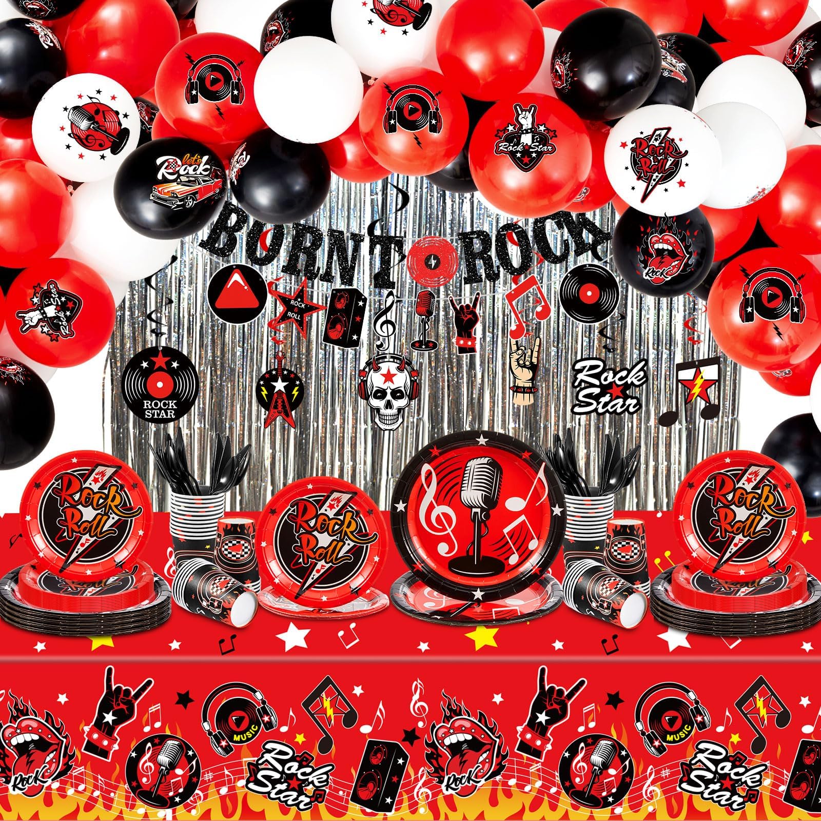 Amazon.com: Zonon 53 Pieces Rock and Roll Theme Party Decorations ...