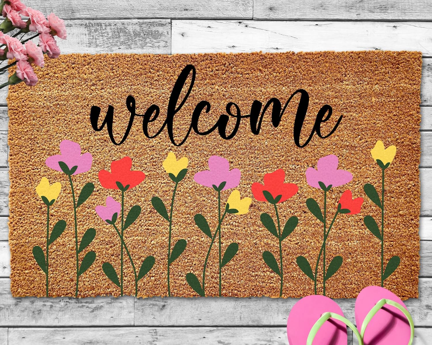 Amazon.com: fmrsok Wildflower Spring Doormat 16"W x 24"L Multicolor ...