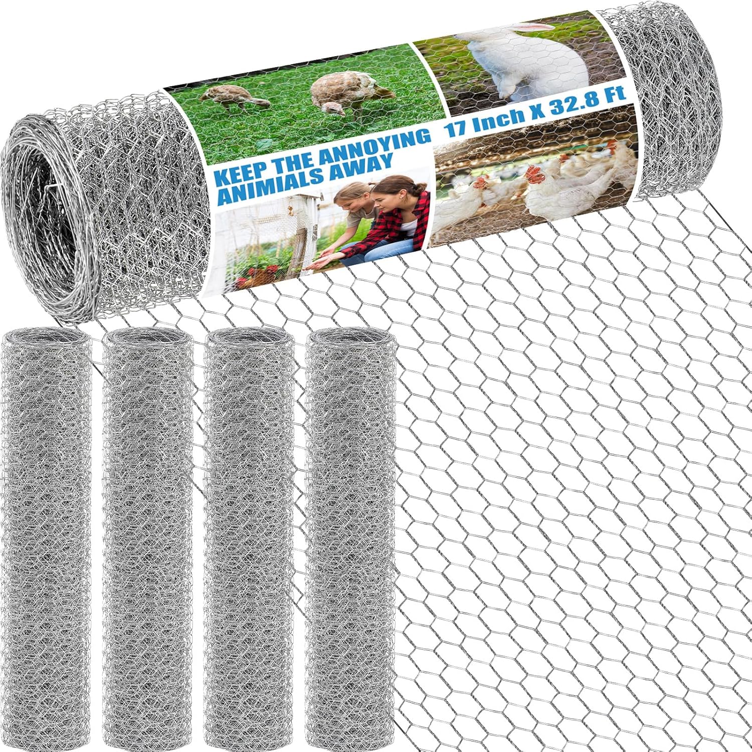 Amazon.com : Hicarer 4 Rolls Chicken Wire Fencing Mesh 17 Inch x 131.2 ...