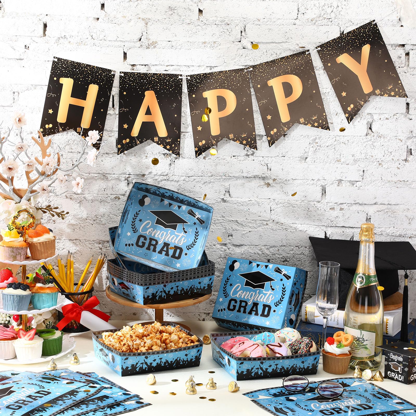 Snapklik.com : 36 Pcs 2025 Black And Blue Graduation Paper Food Trays 5 ...