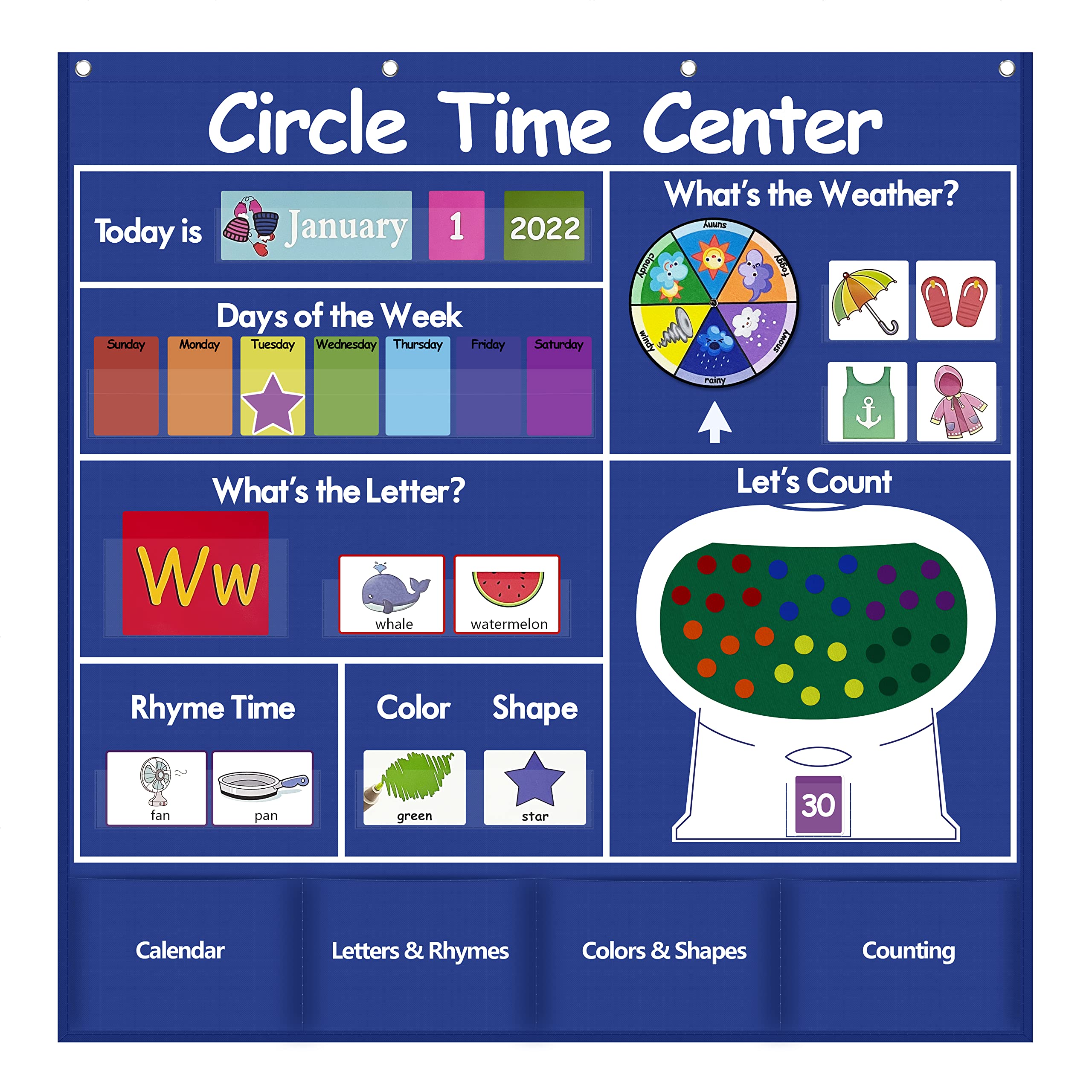 Buy Auchq Circle Time Learning Center Pocket Chart, Heavy-Duty Kids for ...