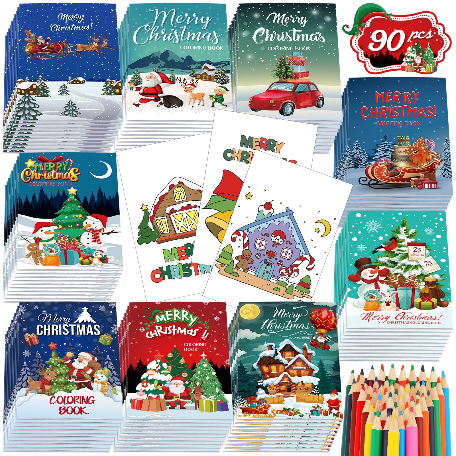 Qilery 90 Pcs Christmas Coloring Book for Kids Bulk Small Santa ...