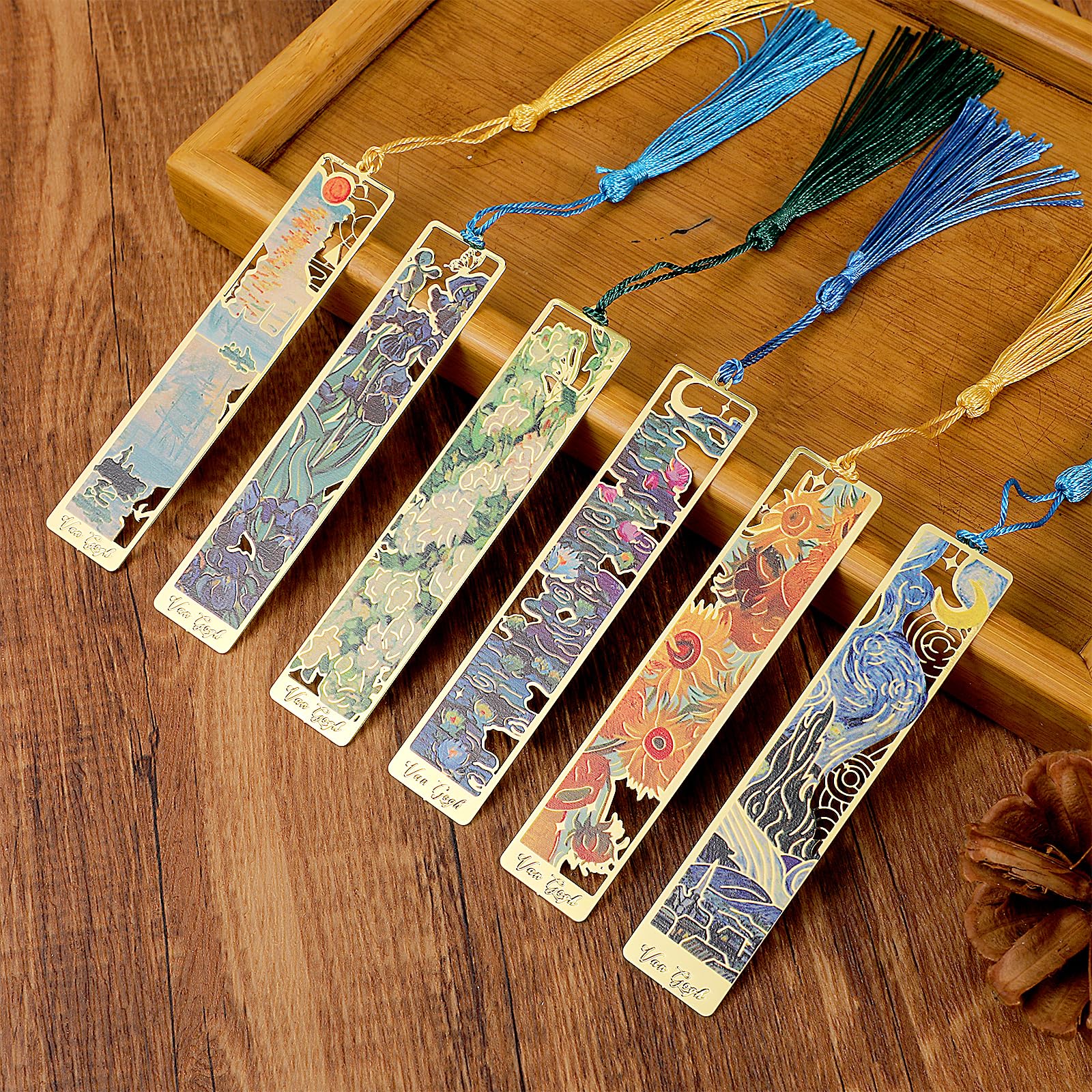 Amazon.com: Yuanchu 6Pcs Metal Bookmarks with Tassel, Golden Hollow ...