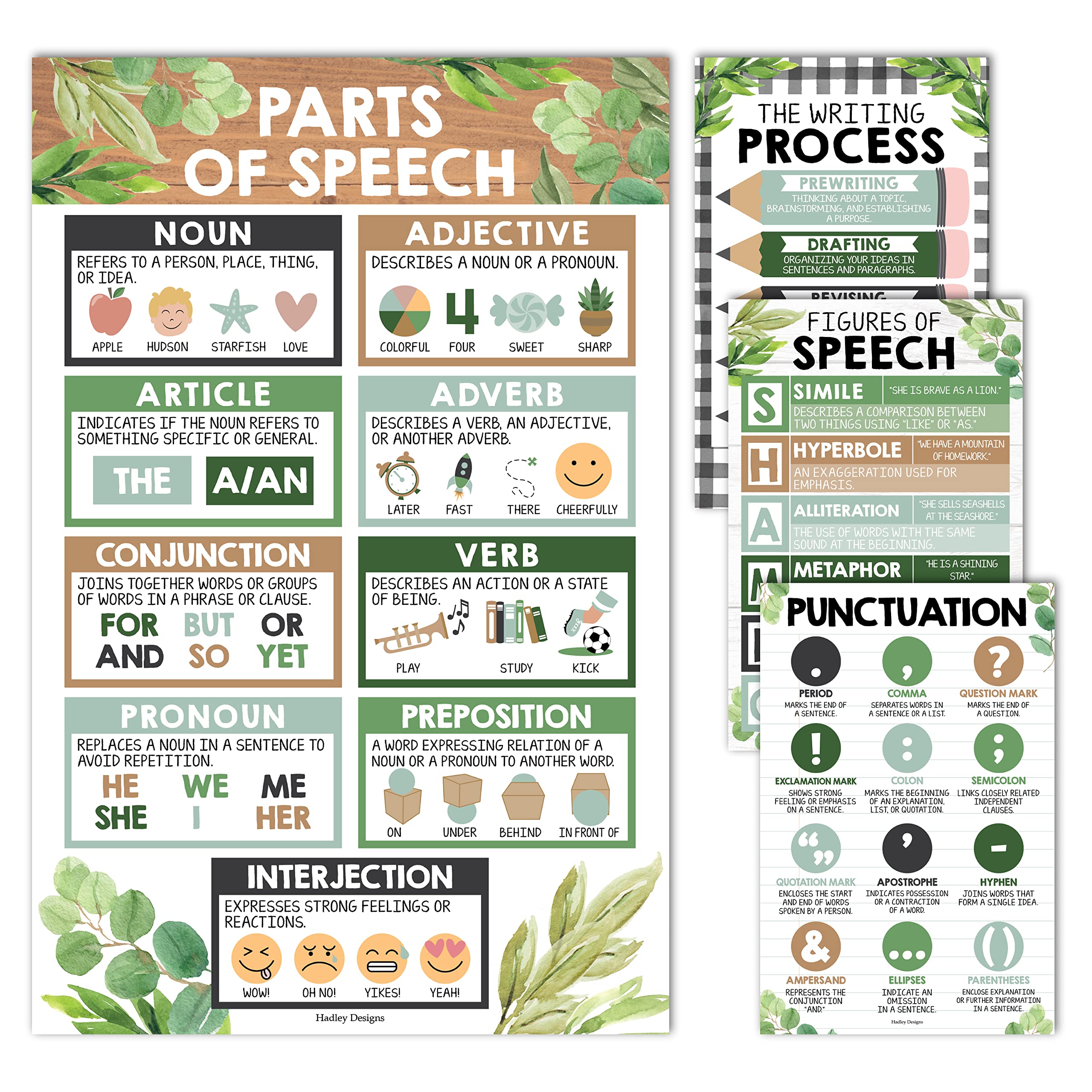 4 Farmhouse Grammar Posters For Language Arts Ela Posters Classroom ...