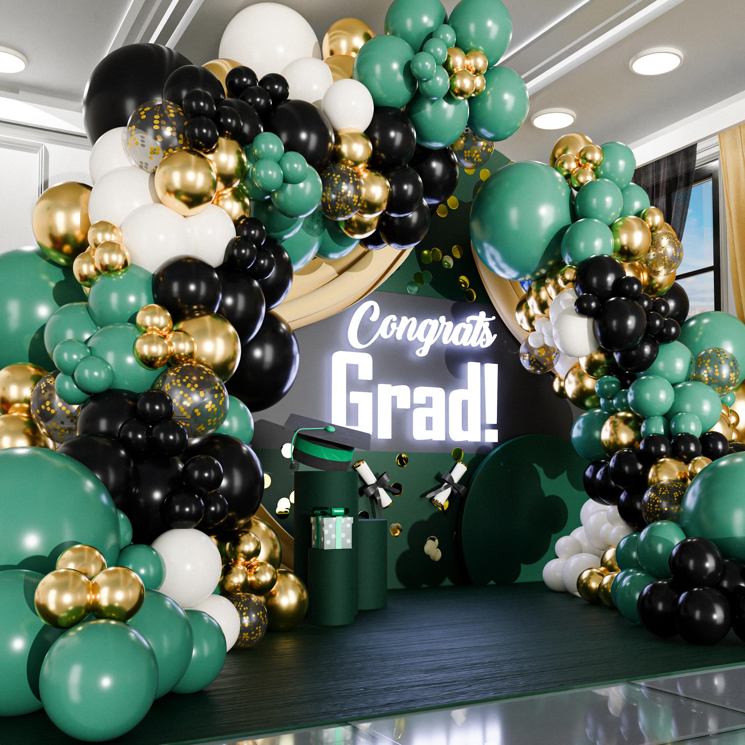 Amazon.com: ALL-IN-1 Green Black White Balloons Garland Kit & Arch ...