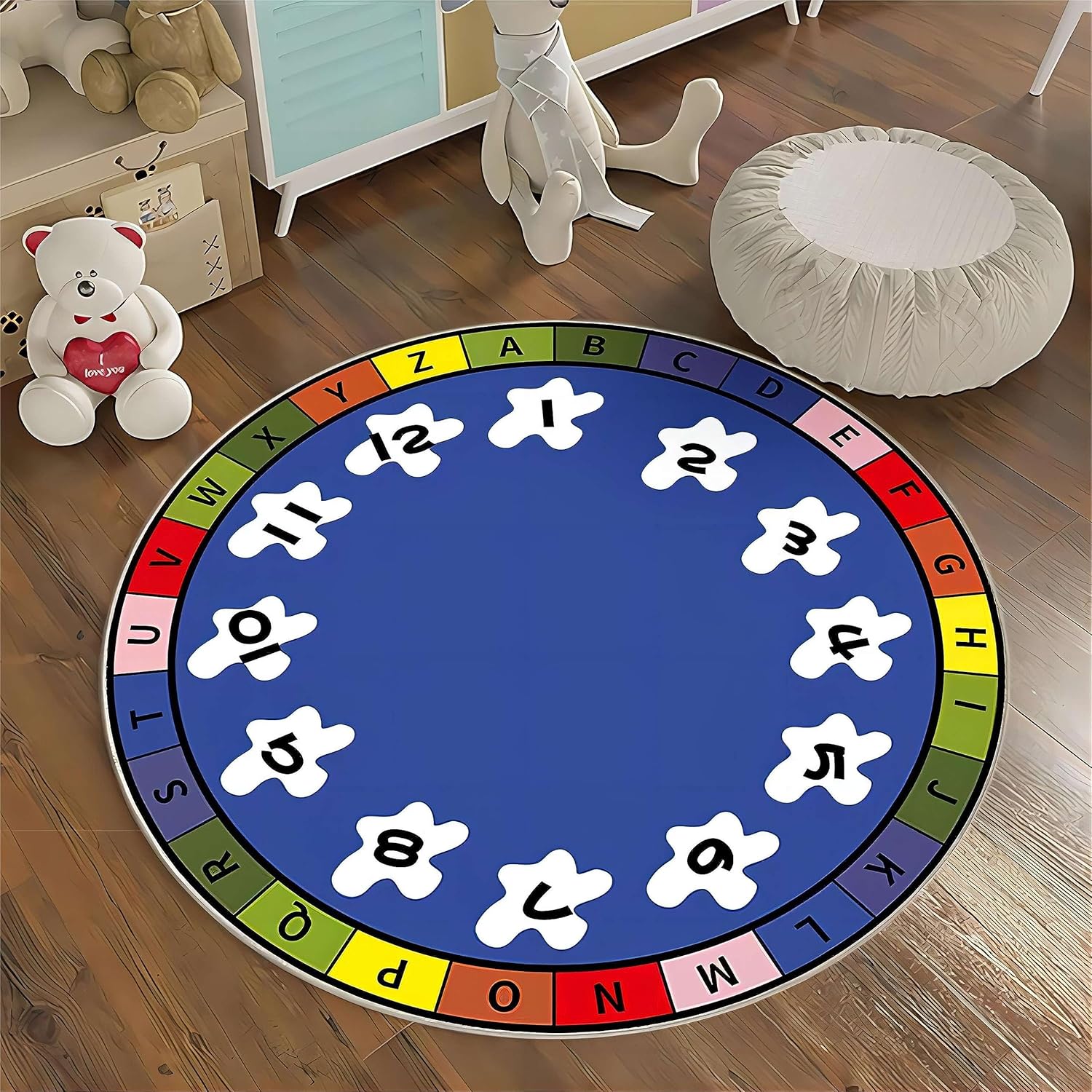 Round ABC Area Rugs 5ft Nursery Soft Kids Play Mat Circular Educational ...
