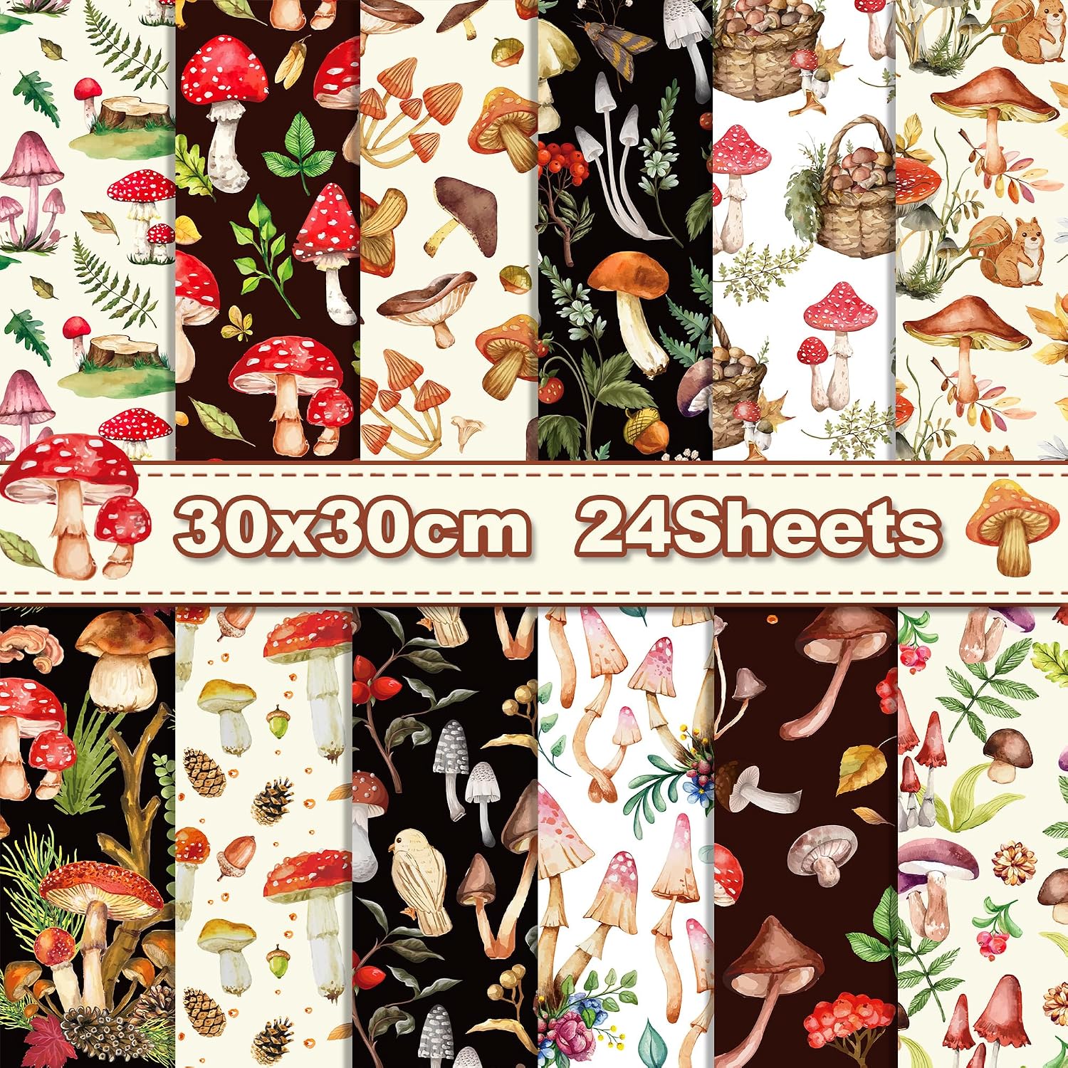 Amazon.com : 24 Sheets Mushroom Scrapbook Paper Pad Double-Sided ...