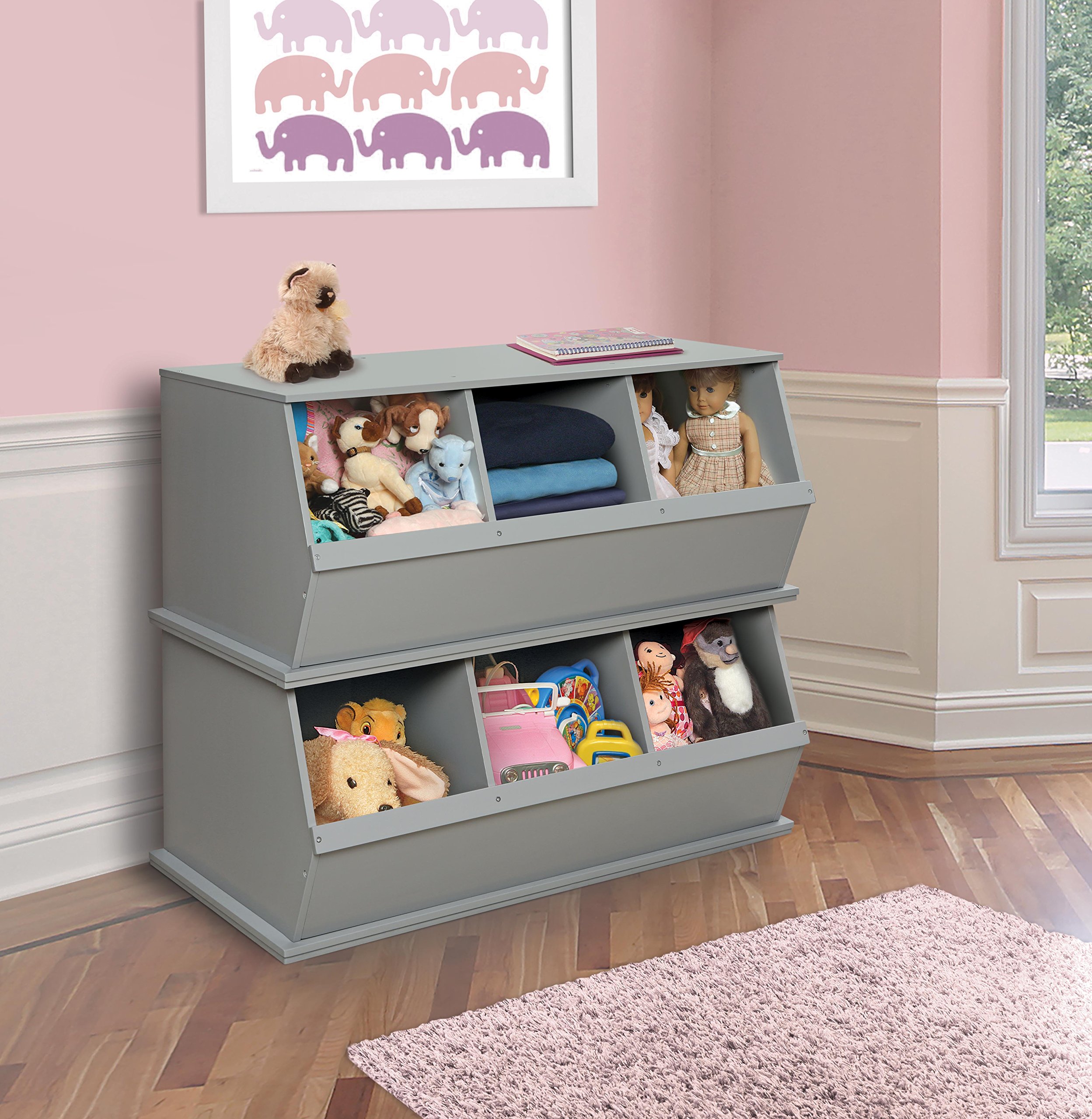 Stackable Wooden 3 Bin Open Storage Toy Organizing Cubby