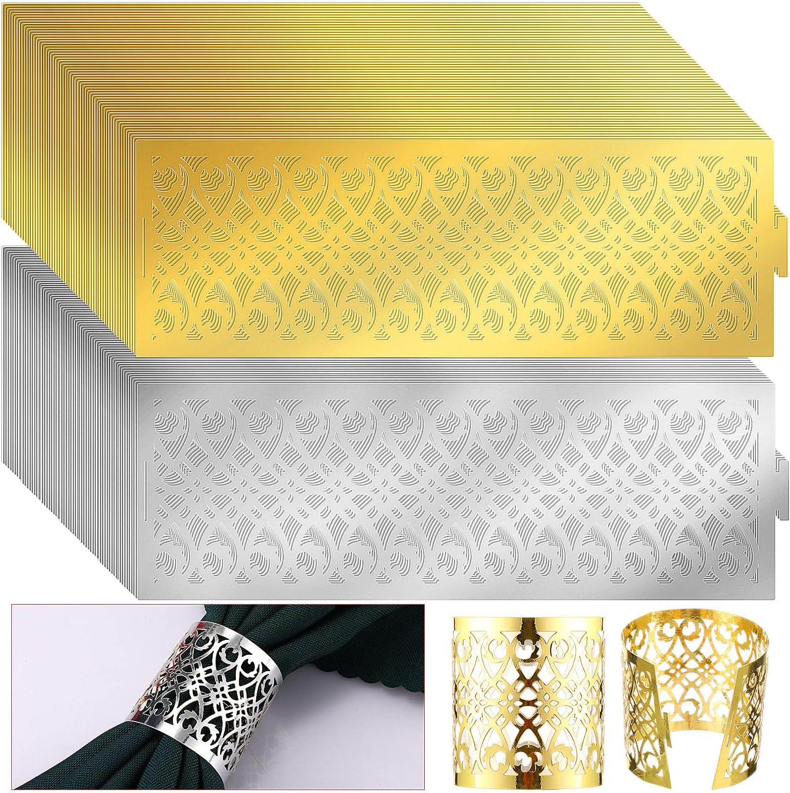 Amazon.com: Layhit 300 Pcs Wedding Paper Napkin Rings Disposable Laser ...