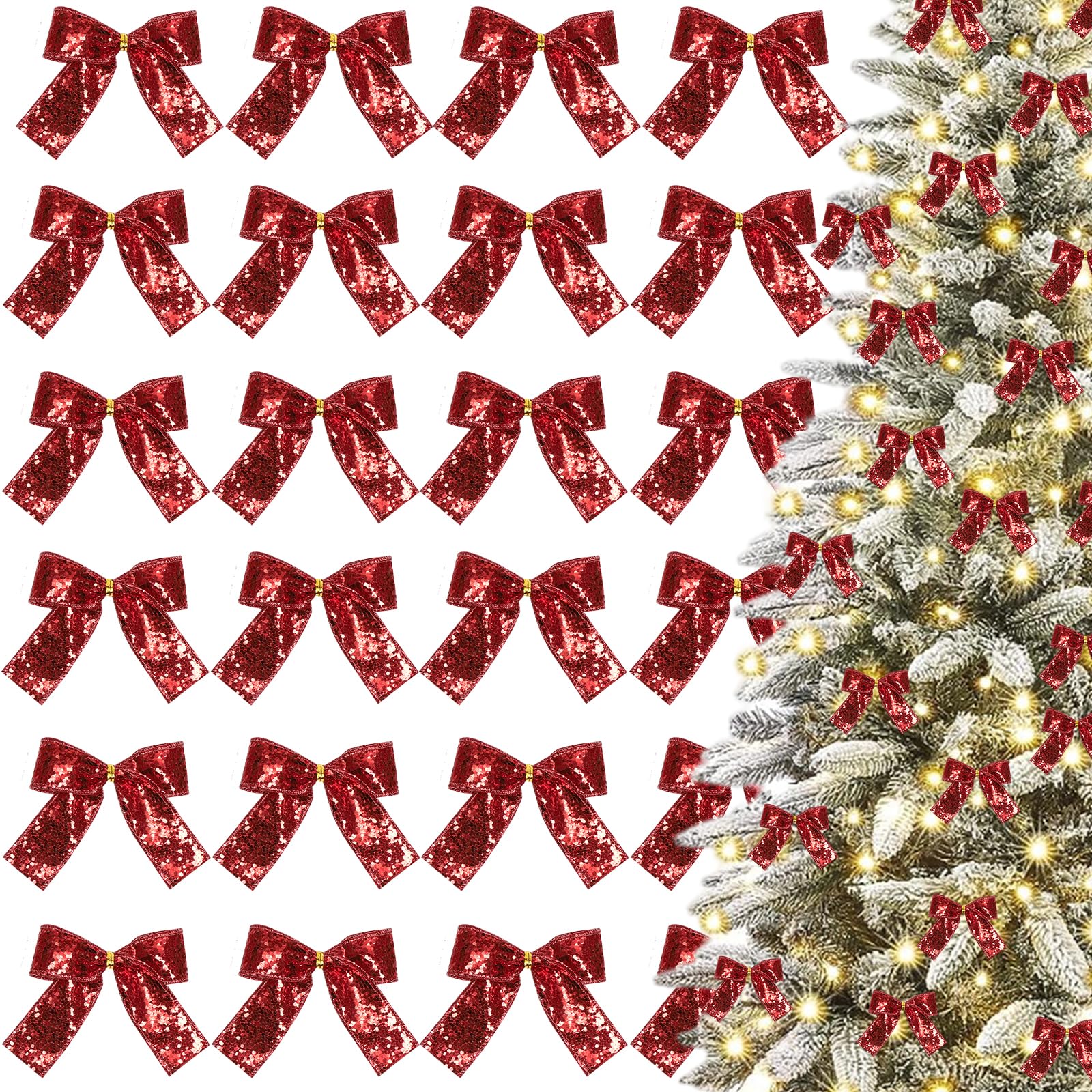 Amazon.com: AUOCATTAIL 30Pcs Christmas Bows Small Red Glitter Sequin ...