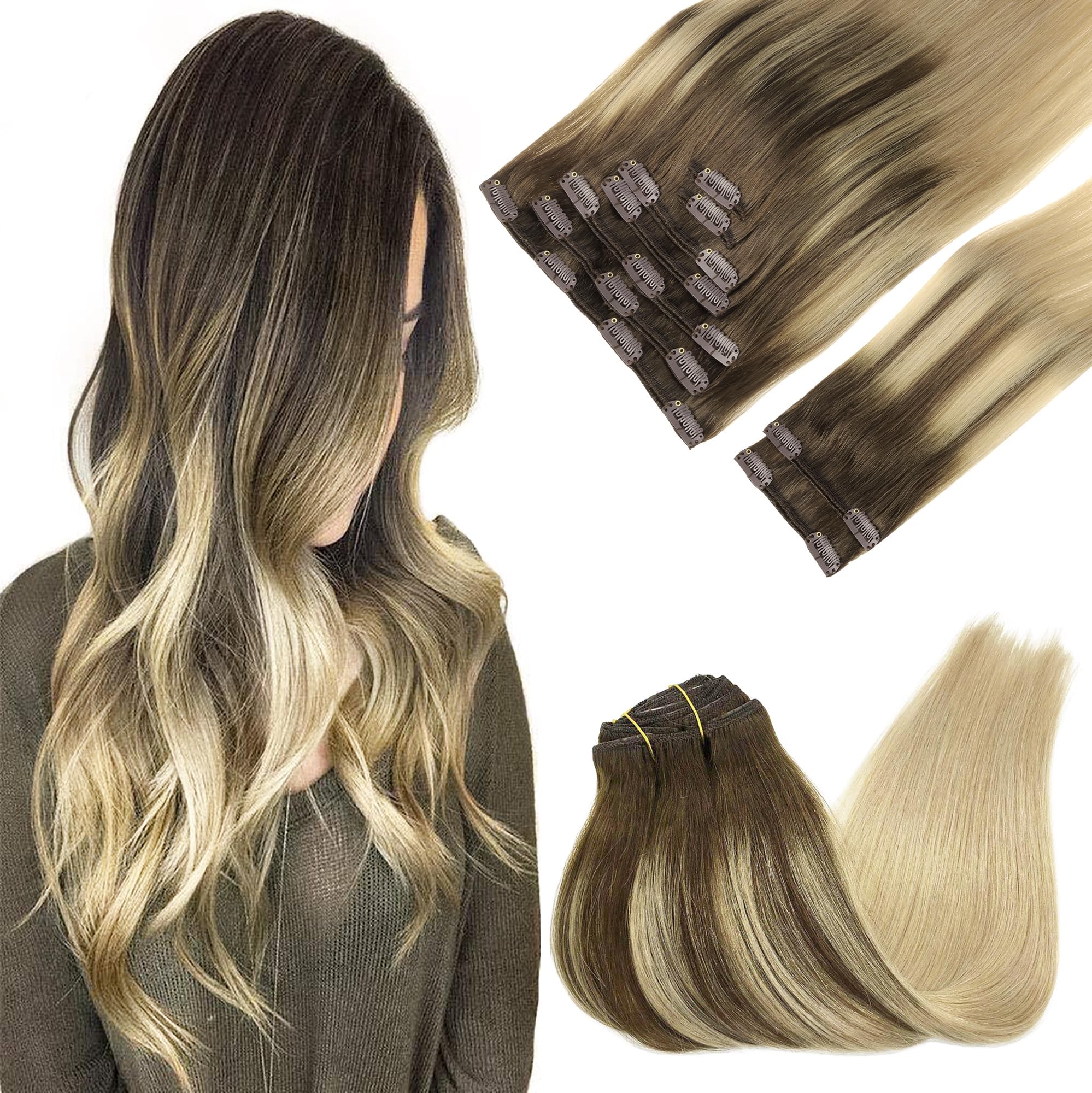 Amazon.com : GOO GOO Clip in Hair Extensions Real Human Hair, Remy ...
