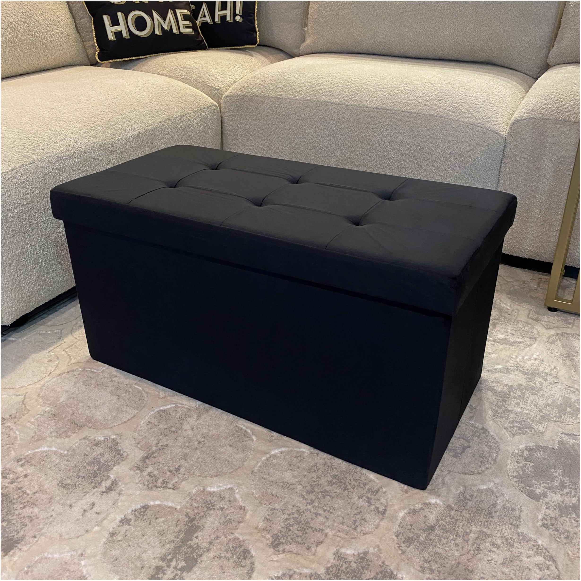 Home Luxe Luxurious Foldable Large Black Brushed Velvet Storage Box ...