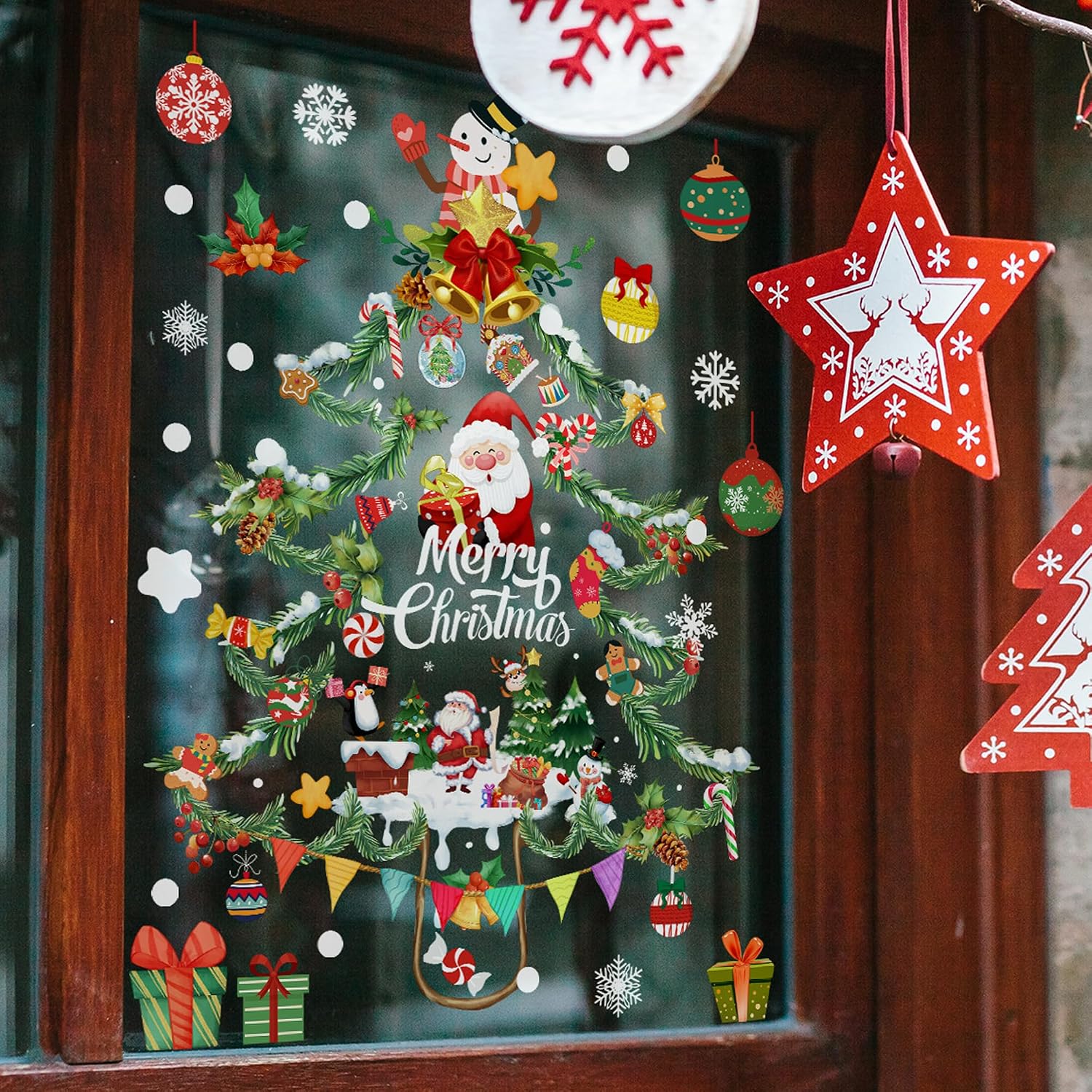 Amazon.com: Christmas Cute Window Clings - Santa Snowman Reindeer ...